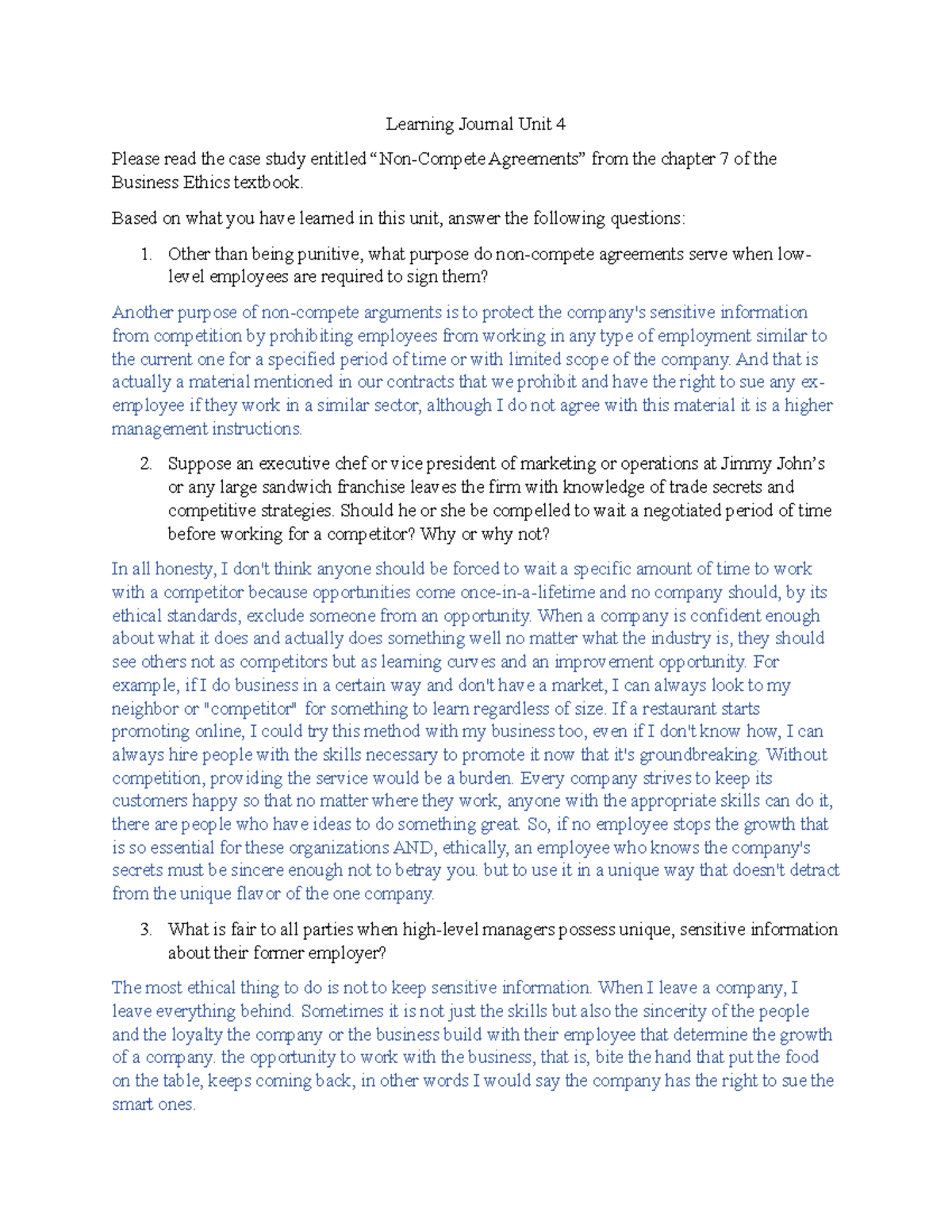 Learning Journal Unit 4 - Based on what you have learned in this unit ...