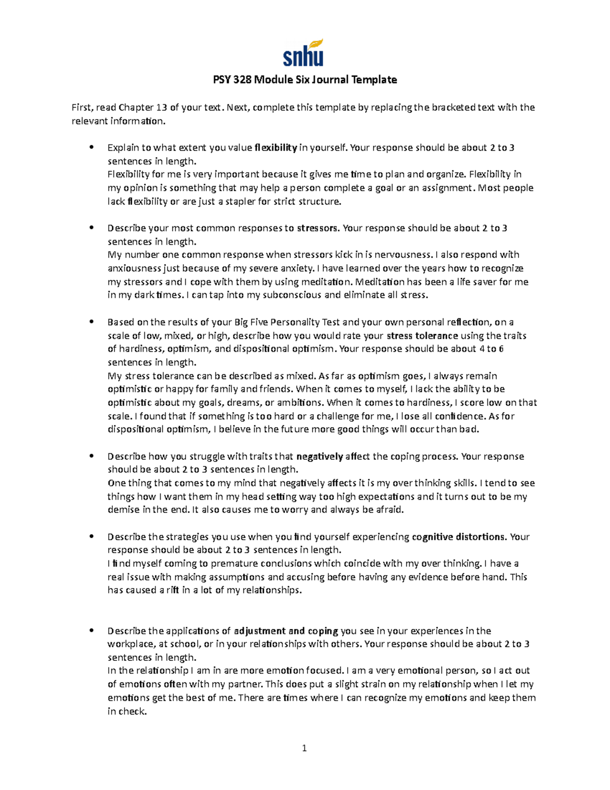 Module 6 journal - PSY 328 Module Six Journal Template First, read ...