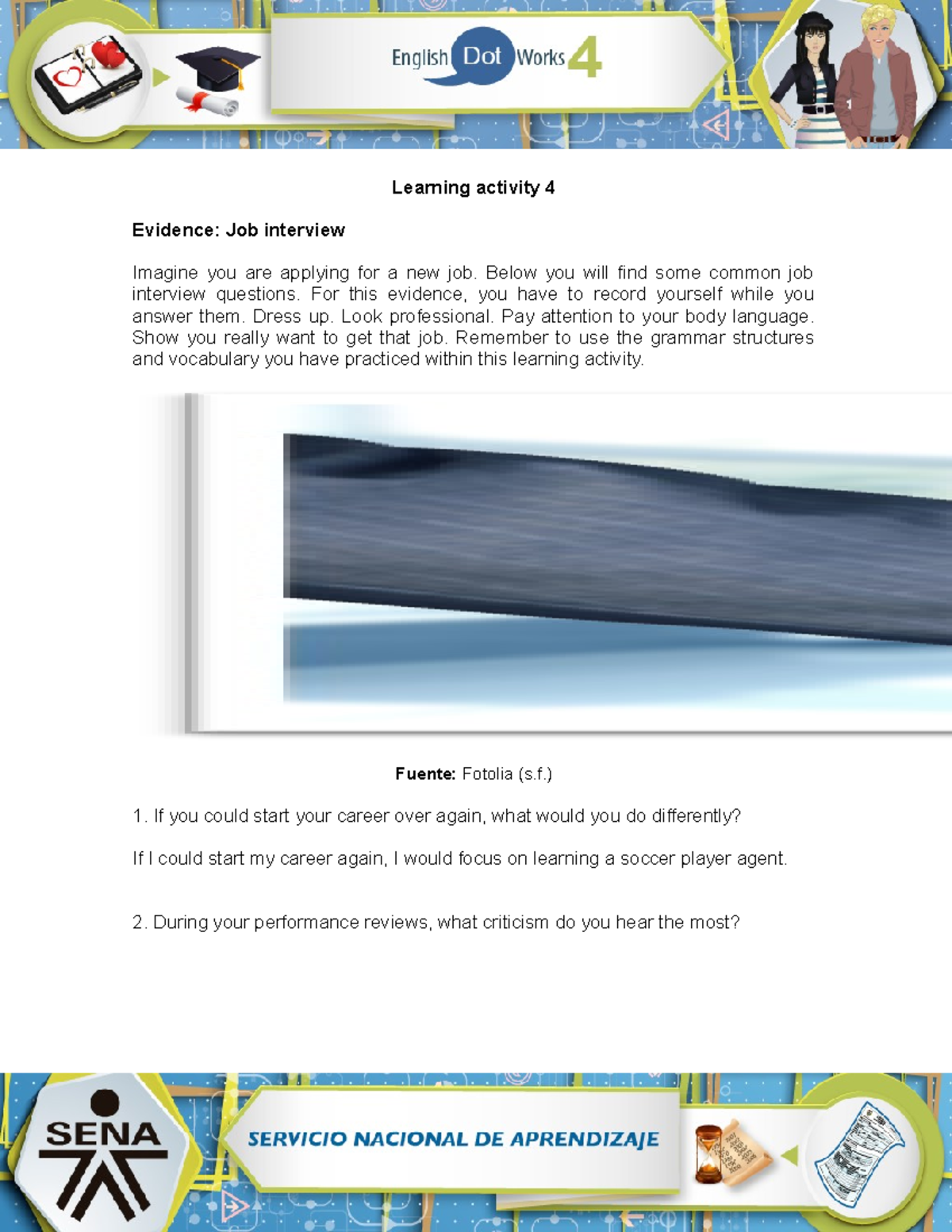 Evidence Job interview - Learning activity 4 Evidence: Job interview ...