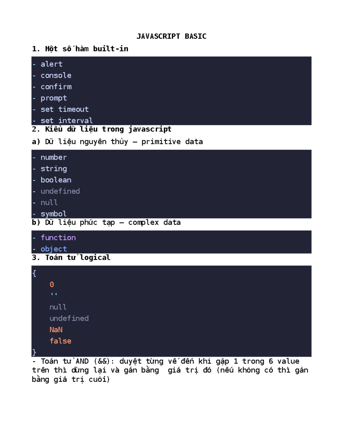 Javascript basics - JAVASCRIPT BASIC Một số hàm built-in alert console confirm prompt set ...