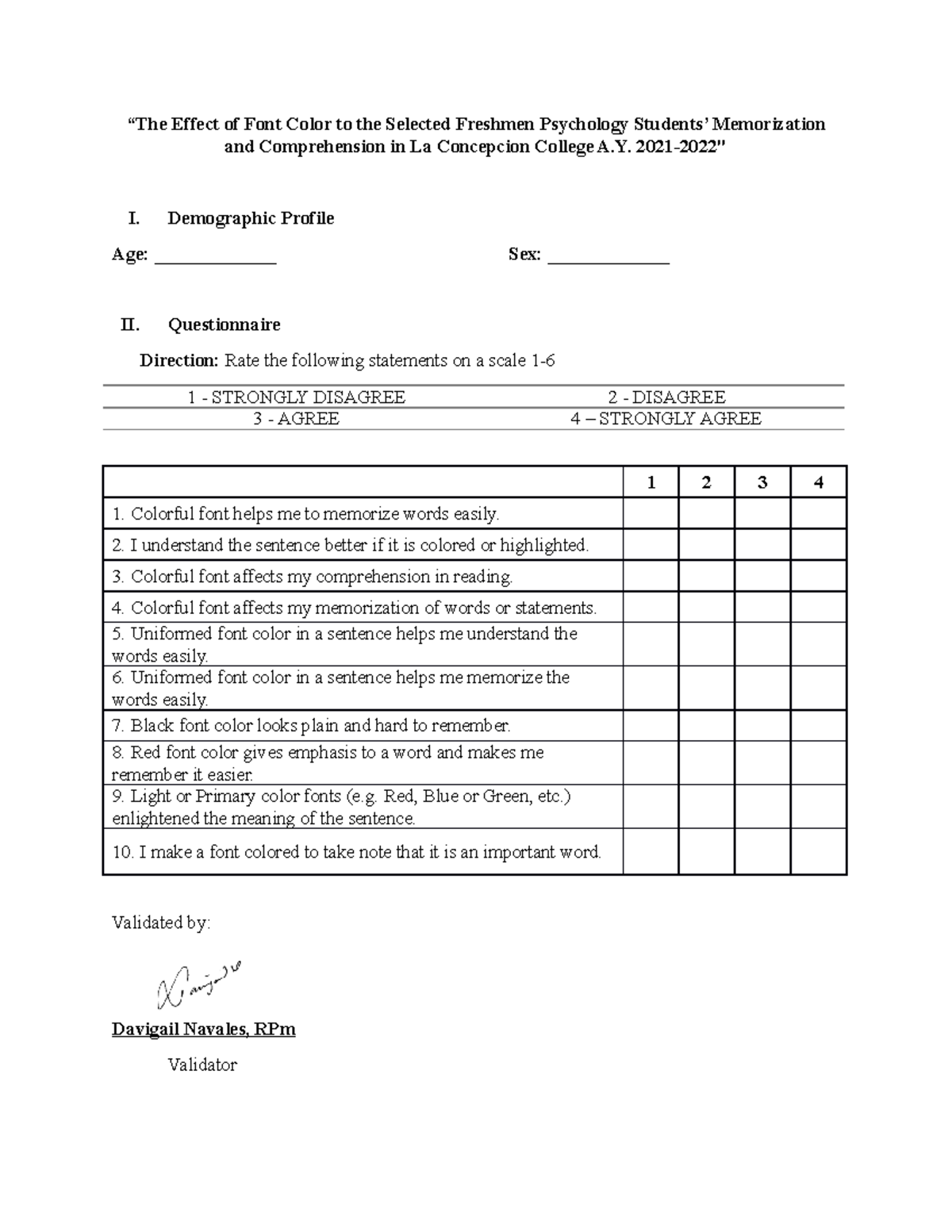 PSY 155 Questionnaire-2A- Group 5 - “The Effect of Font Color to the ...
