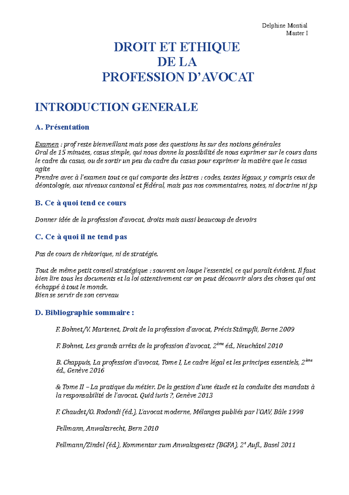 Droit et éthique de la profession d'avocat - Delphine Montial Master I ...