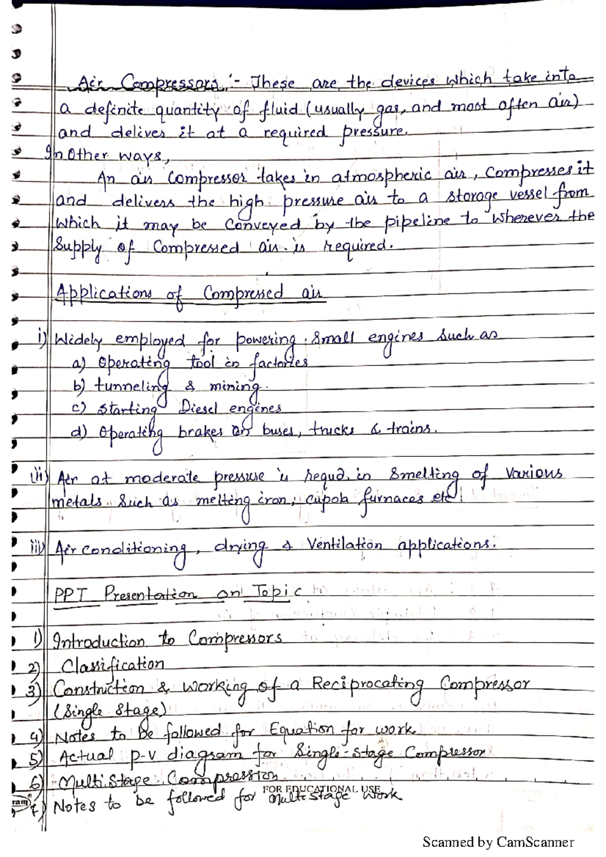 Air Compressor Theory and derivations - Thermodynamics - Studocu