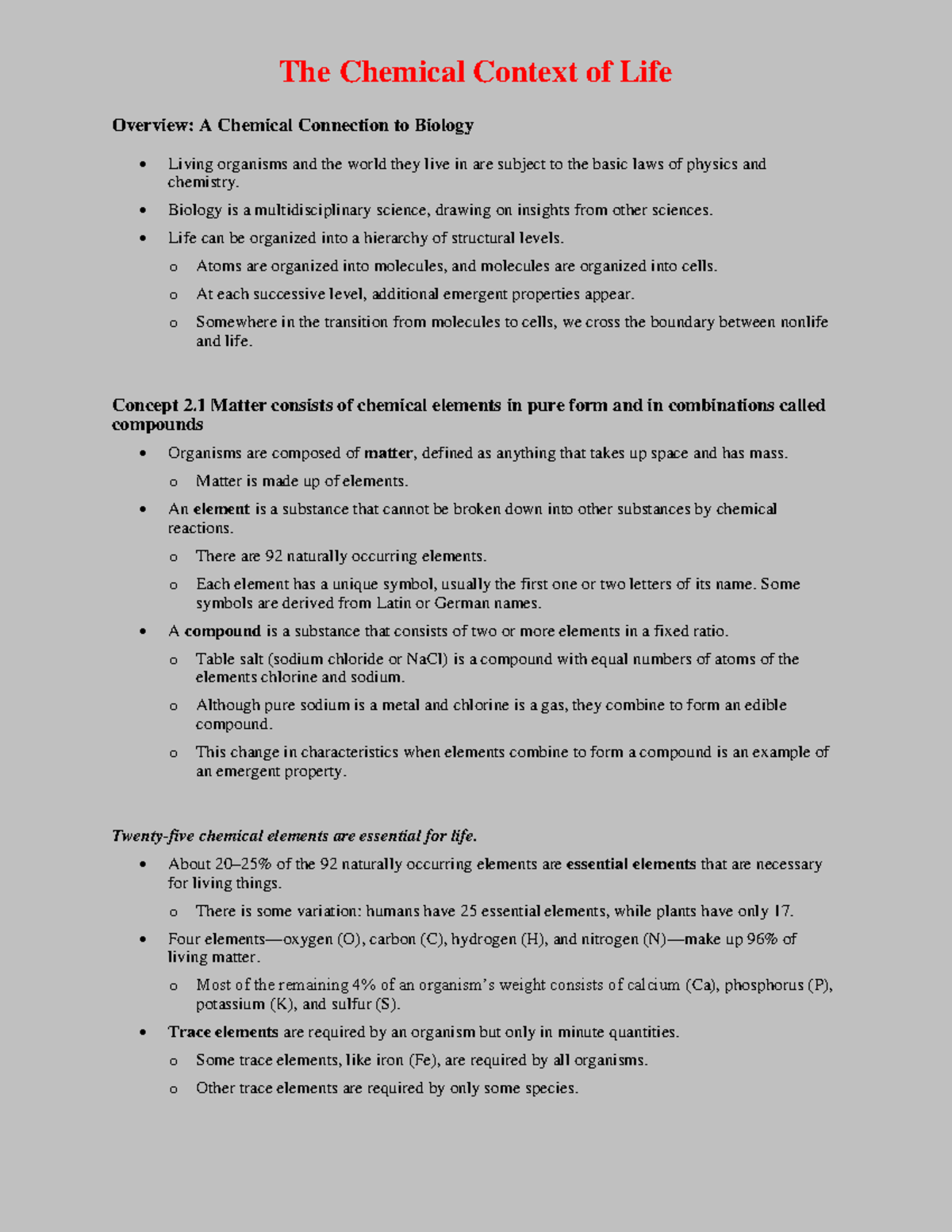 The chemical context of life - The Chemical Context of Life Overview: A ...