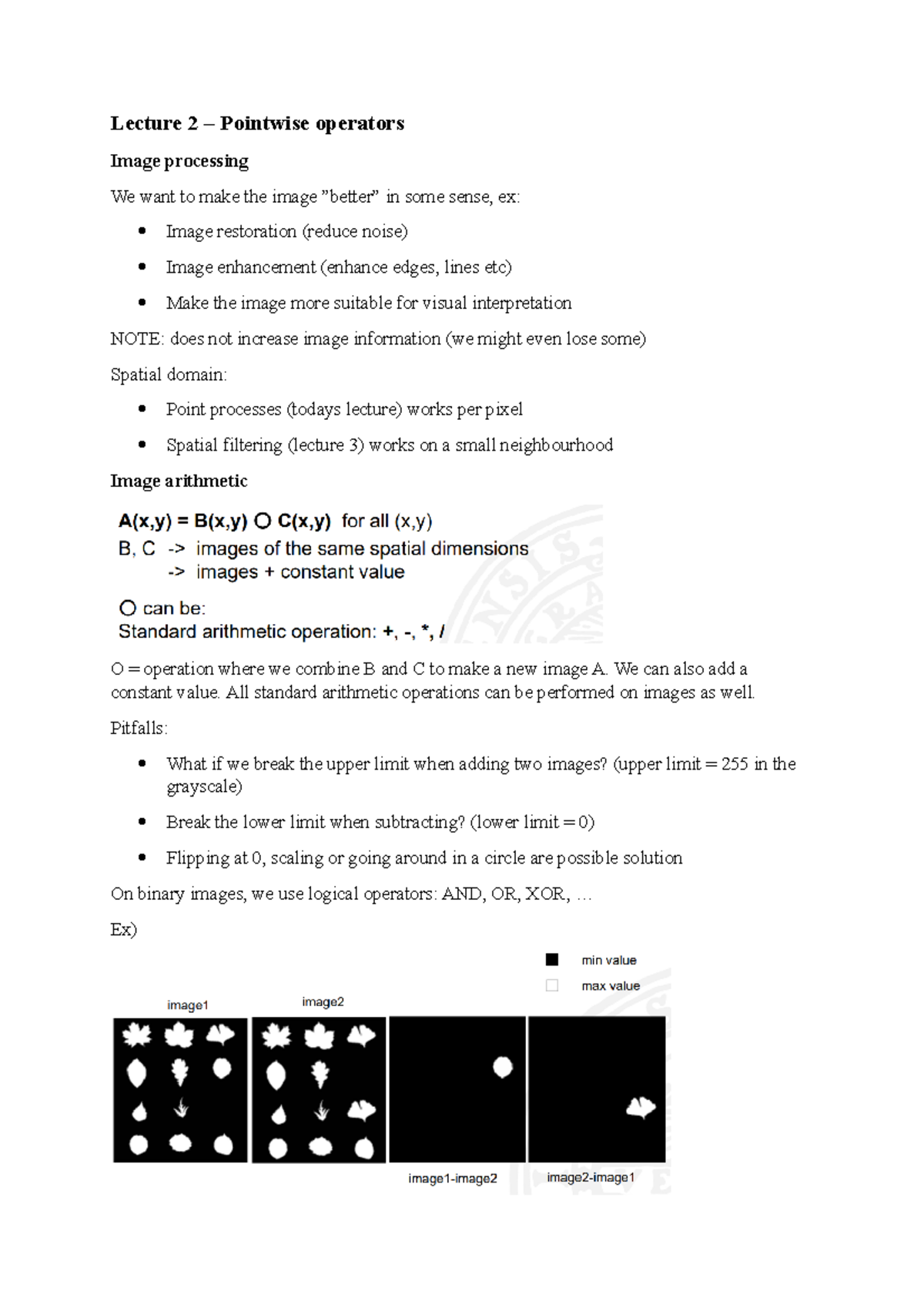Föreläsningsanteckningar Datoriserad bildanalys - Lecture 2 – Pointwise ...