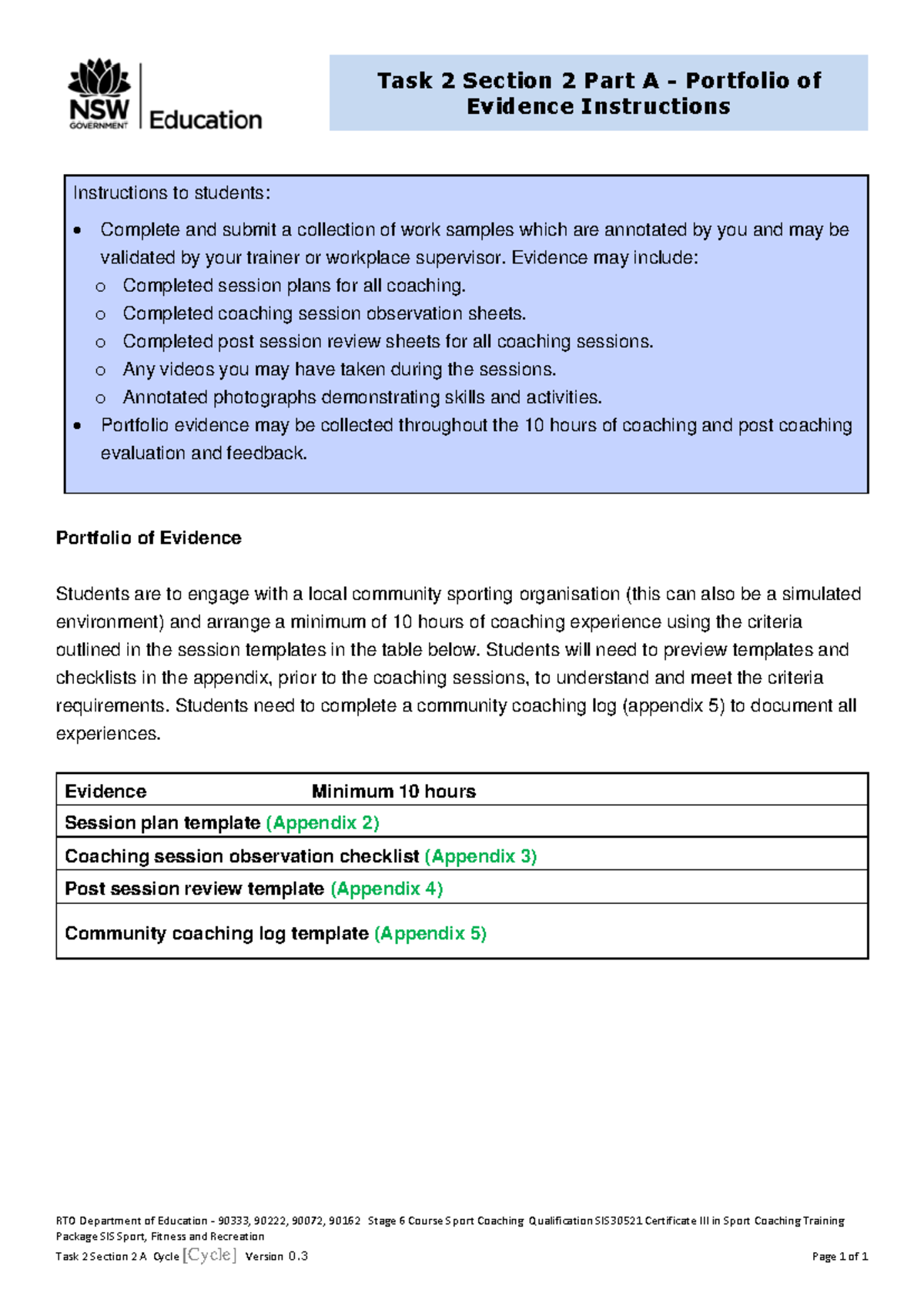 Task 2 Section 2 Part A - Portfolio of Evidence Instructions - RTO Department of Education ...