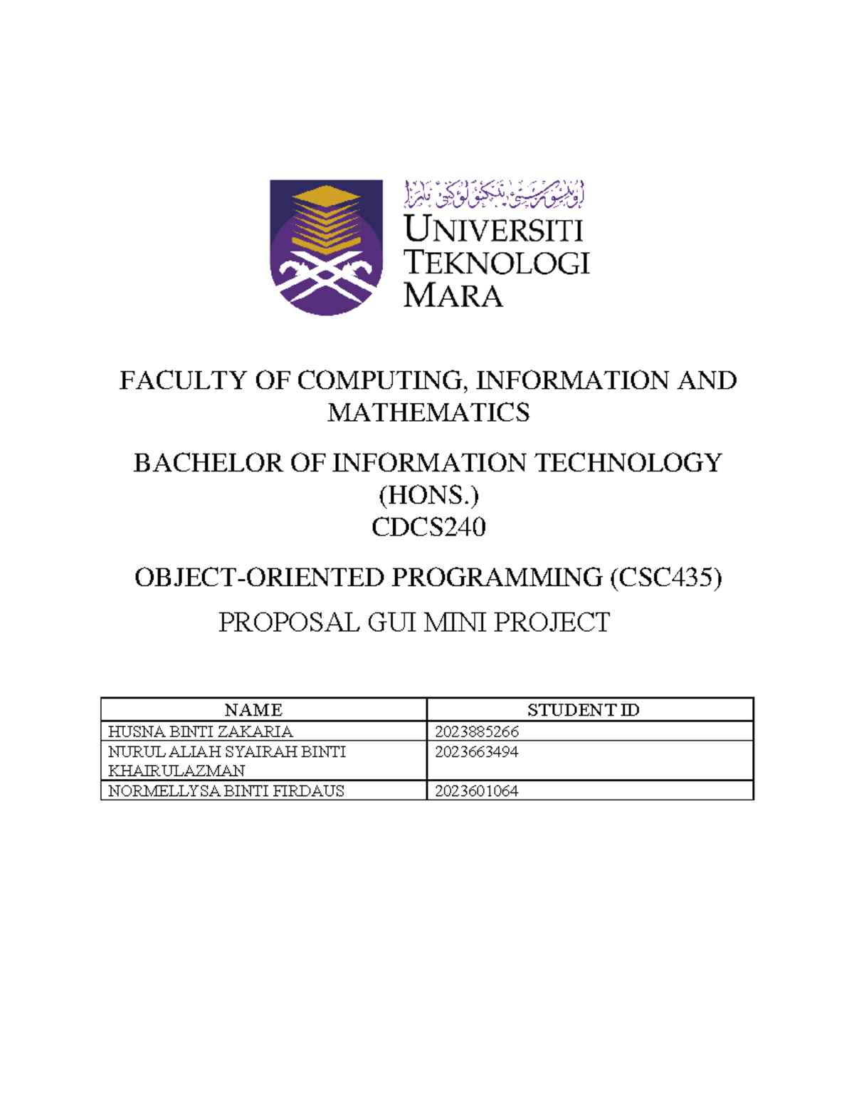 Proposal GUI MINI Project - PROPOSAL GUI MINI PROJECT NAME STUDENT ID ...