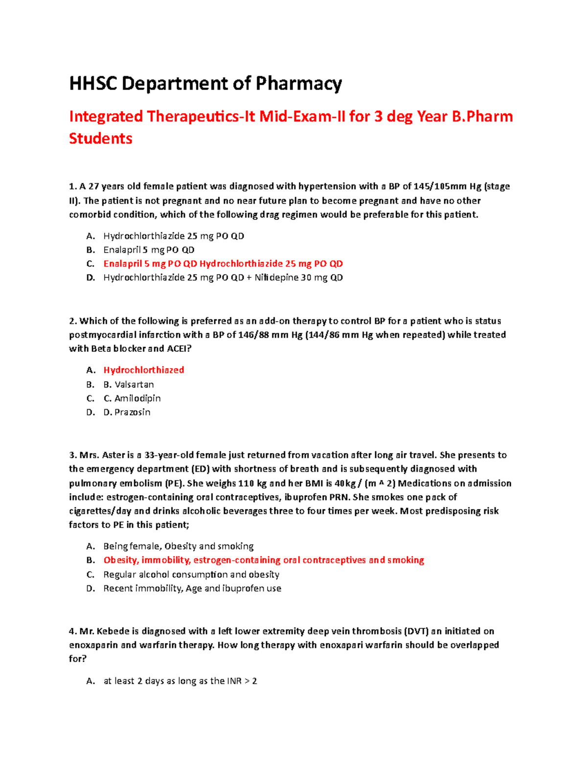 Questions and - HHSC Department of Pharmacy Integrated Therapeutics-It ...