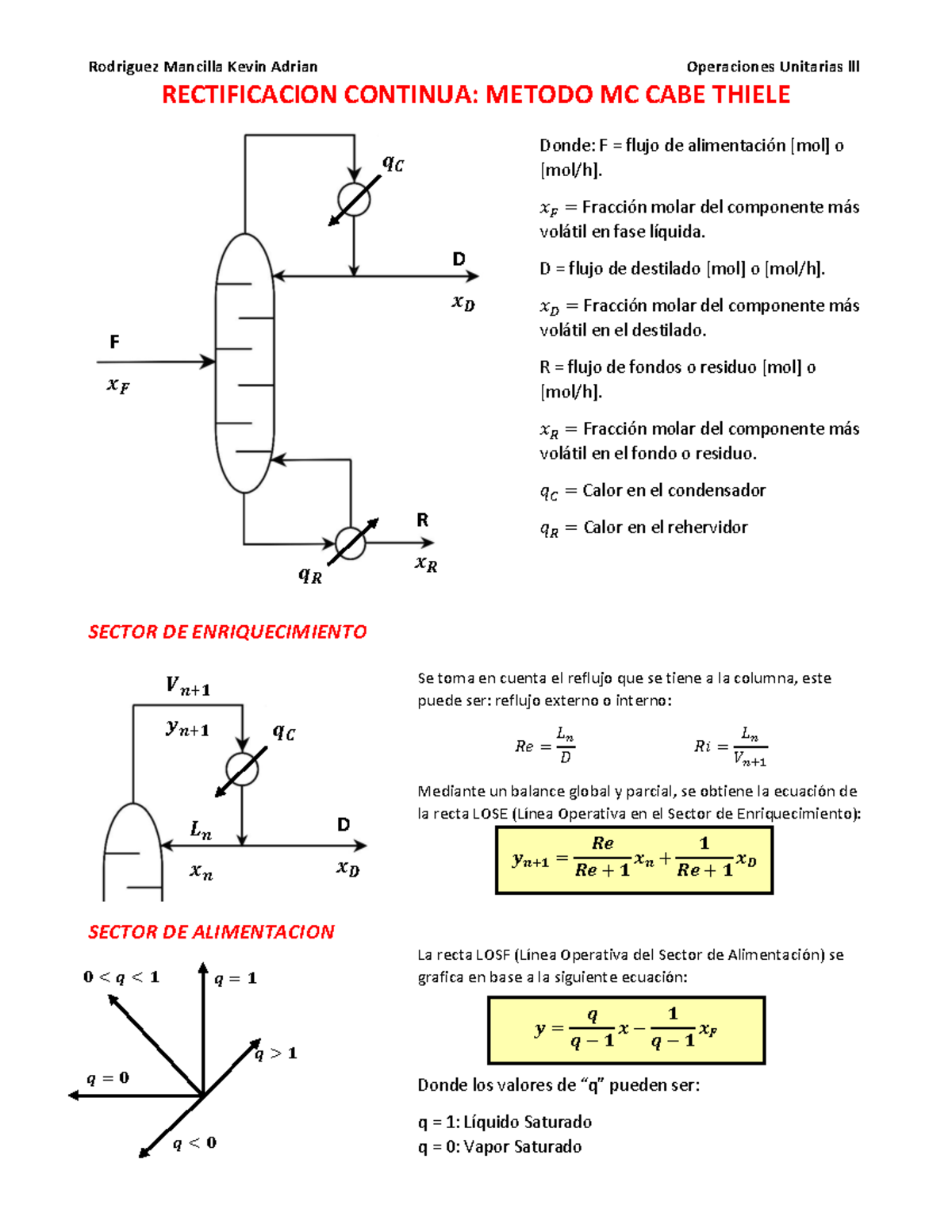 Rectificación Mc Cabe Thiele-1 - RECTIFICACION CONTINUA: METODO MC CABE ...