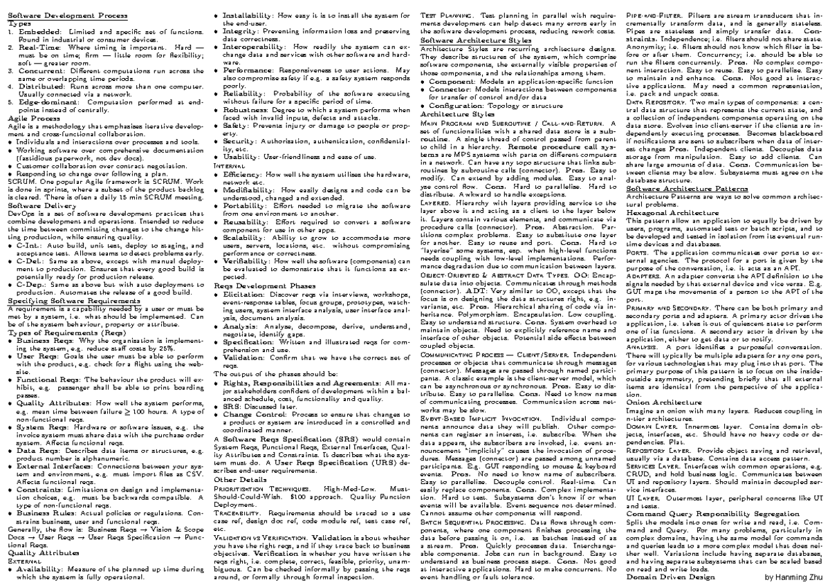 CS3219 Cheatsheet - Software Development Process Types Embedded: Limited and specific set of ...