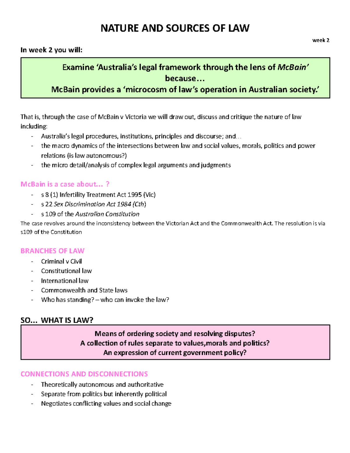 WEEK 2 - Foundations OF LAW - NATURE AND SOURCES OF LAW week 2 In week ...