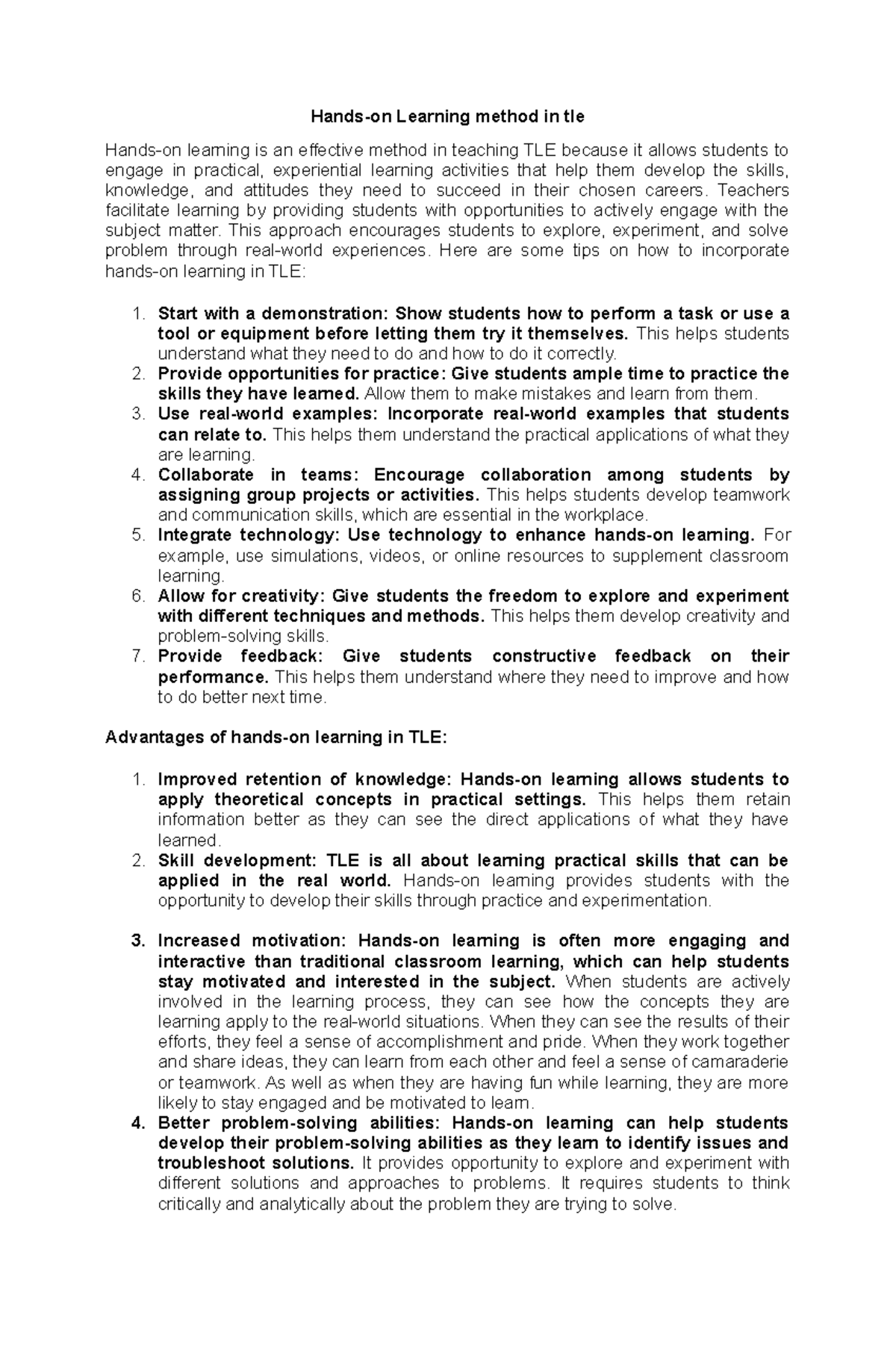 Hands-ON Learning Method - Hands-on Learning method in tle Hands-on ...