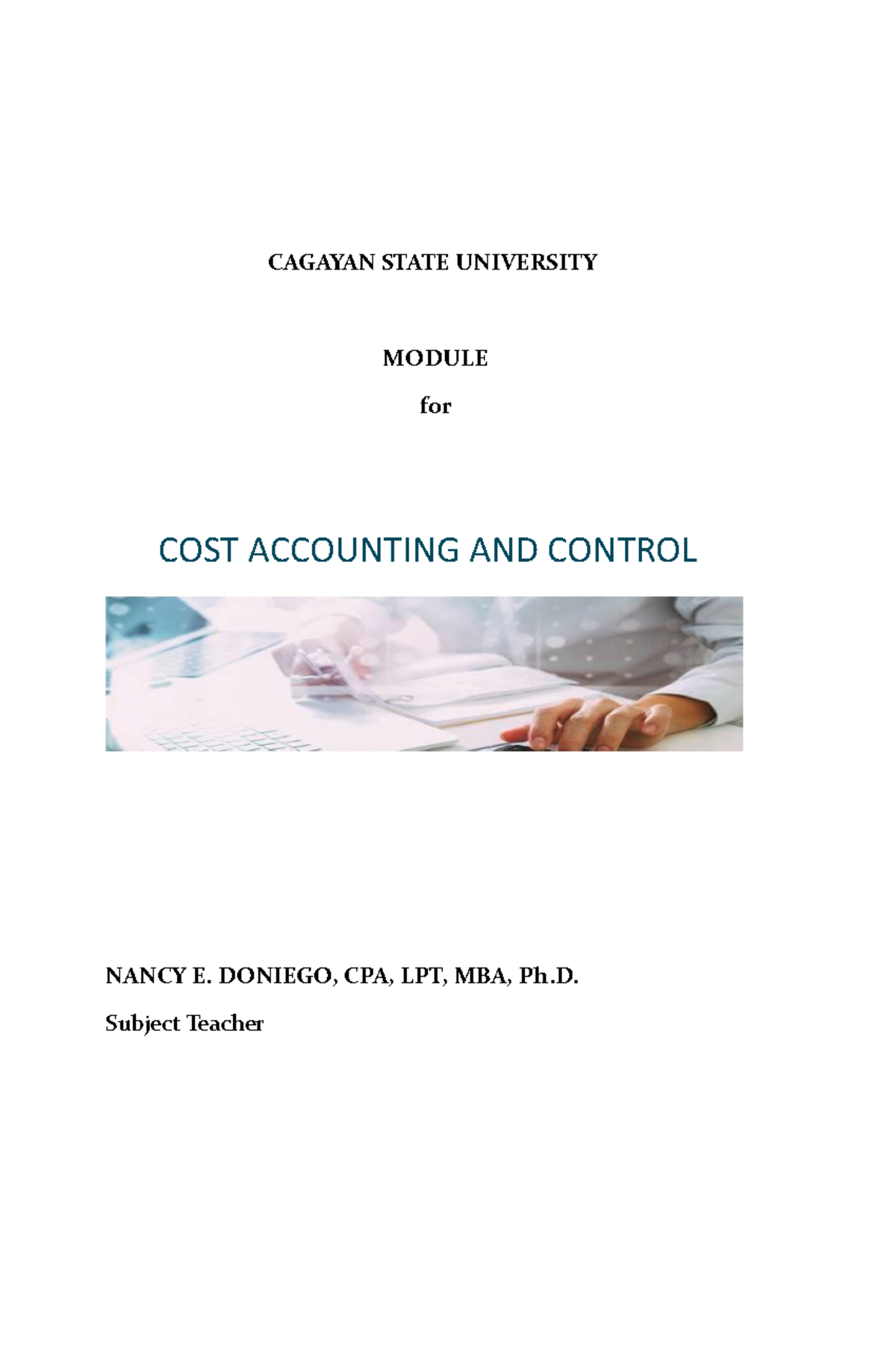 3. job order costing - This is only a lecture note. - CAGAYAN STATE UNIVERSITY MODULE for COST ...