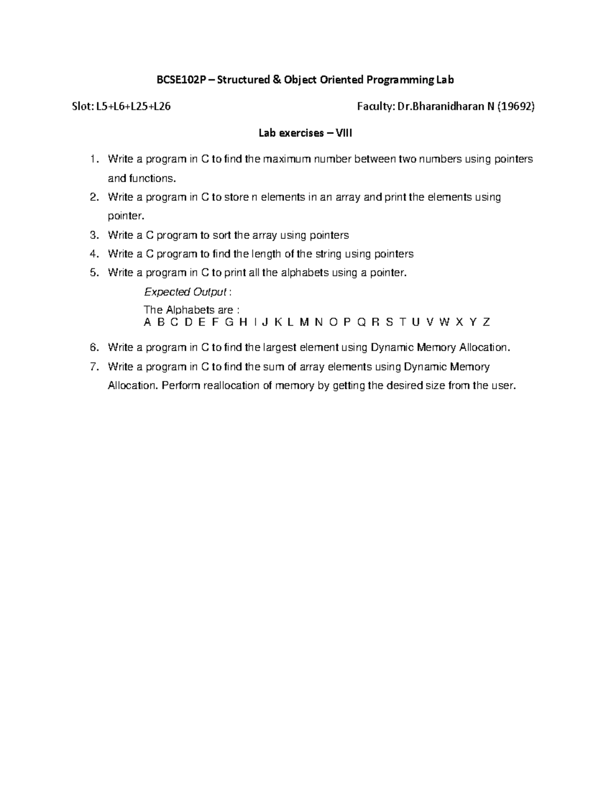 Winsem 2022-23 BCSE102L TH VL2022230502511 Reference Material III 30-01-2023 BCSE102P - Exercise ...