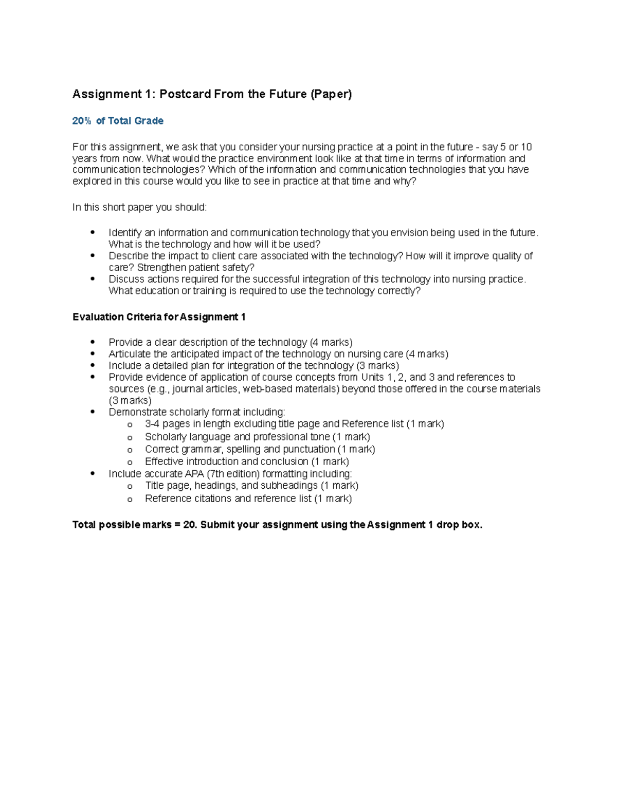 NURS 322 Assignment #1 Rubric - Nurs 322 - AU - Studocu