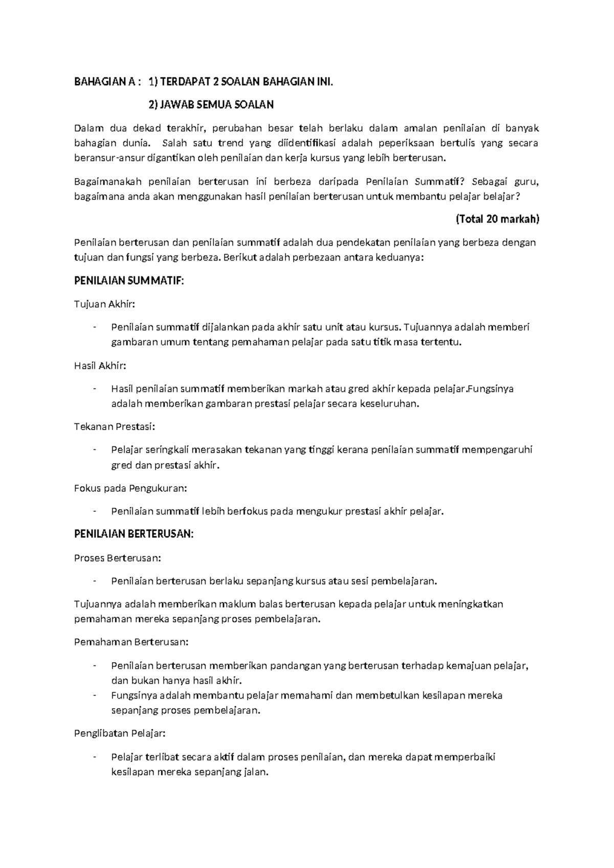 Sample Soalan EXAM (EA) - BAHAGIAN A : 1) TERDAPAT 2 SOALAN BAHAGIAN ...