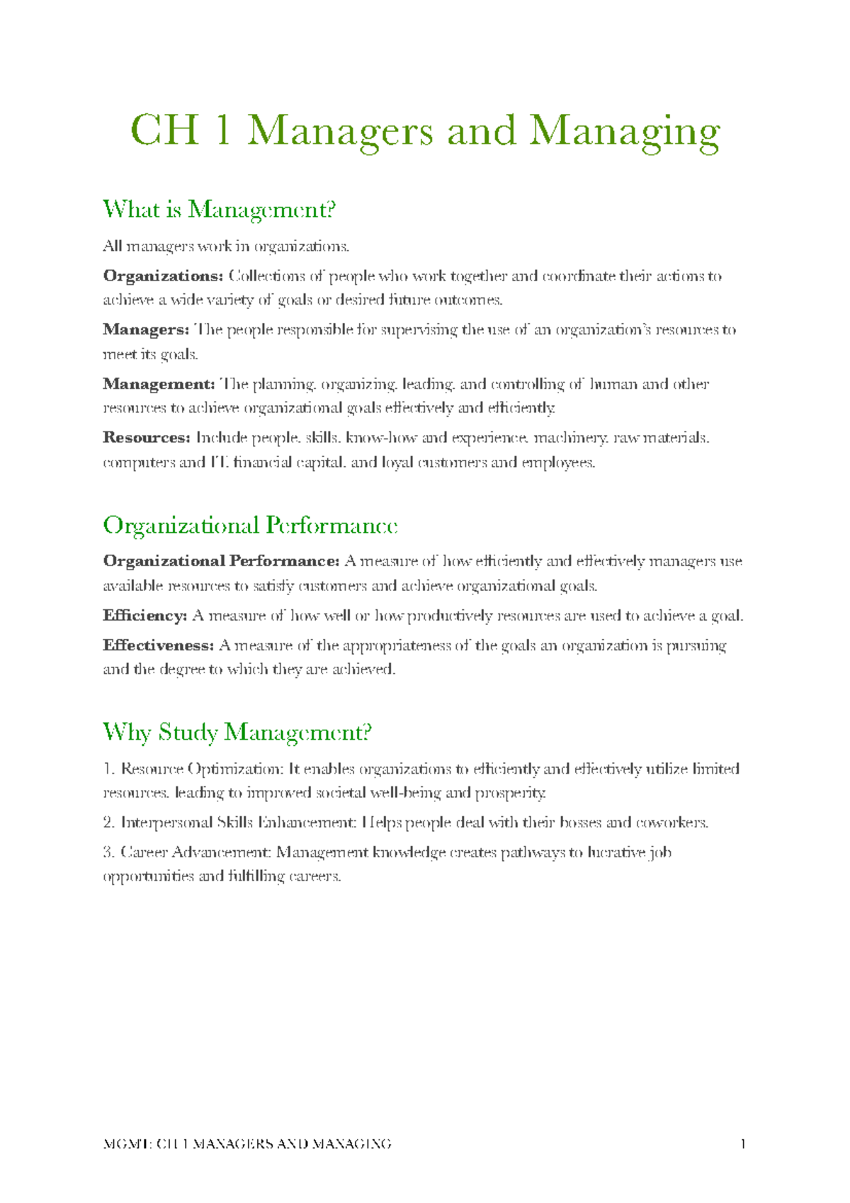 CH 1 Managers and Managing - CH 1 Managers and Managing What is ...