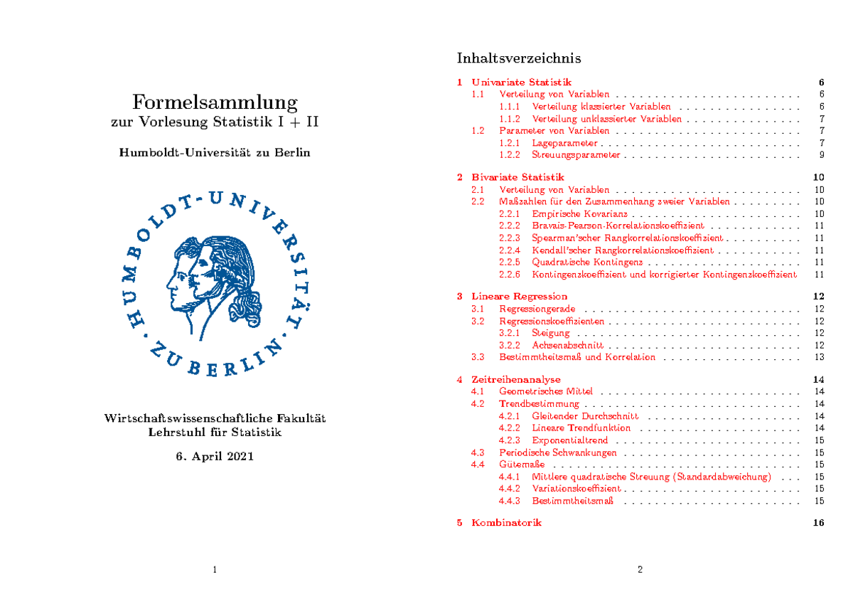 Formelsammlung A4 - Formelsammlung zur Vorlesung Statistik I + II ...