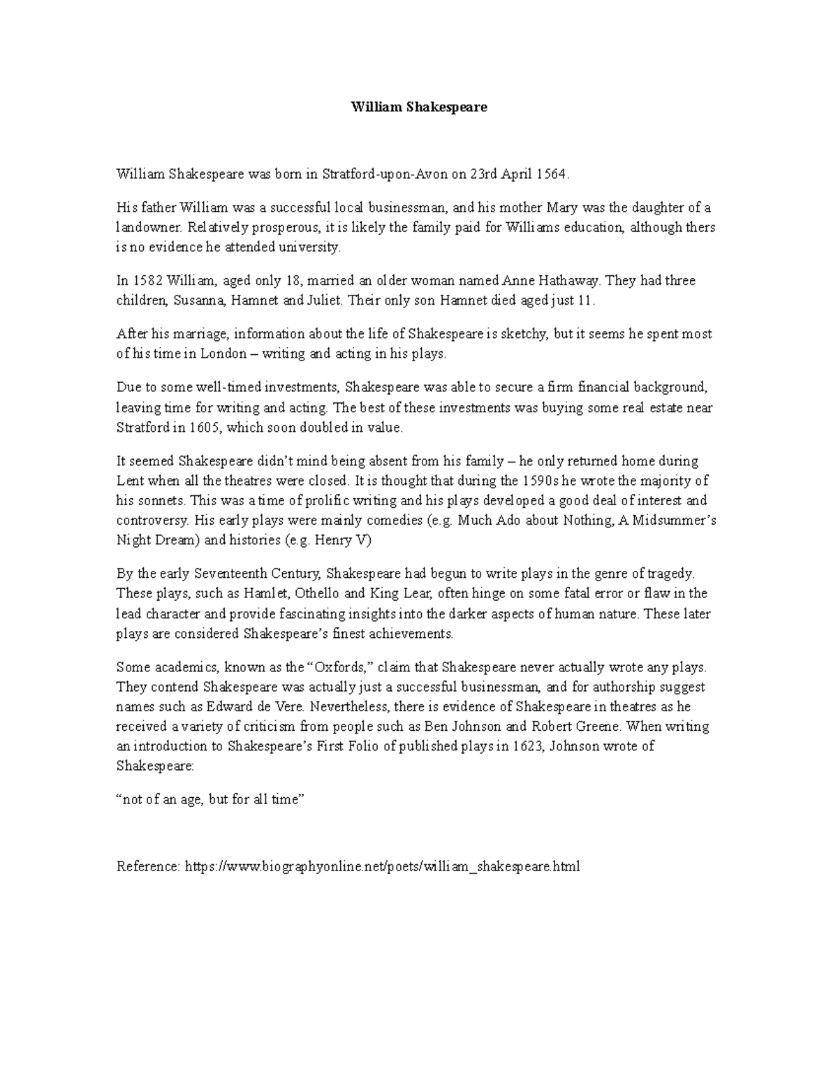 Authors - Puritans and Pilgrims (Summary) - William Shakespeare William ...