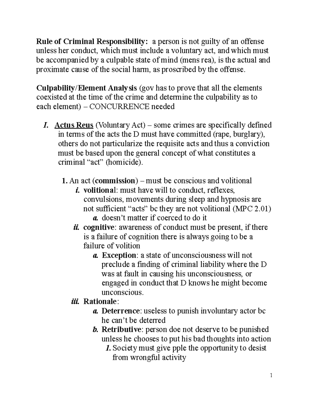 Criminal 2 - Rule of Criminal Responsibility: a person is not guilty of ...