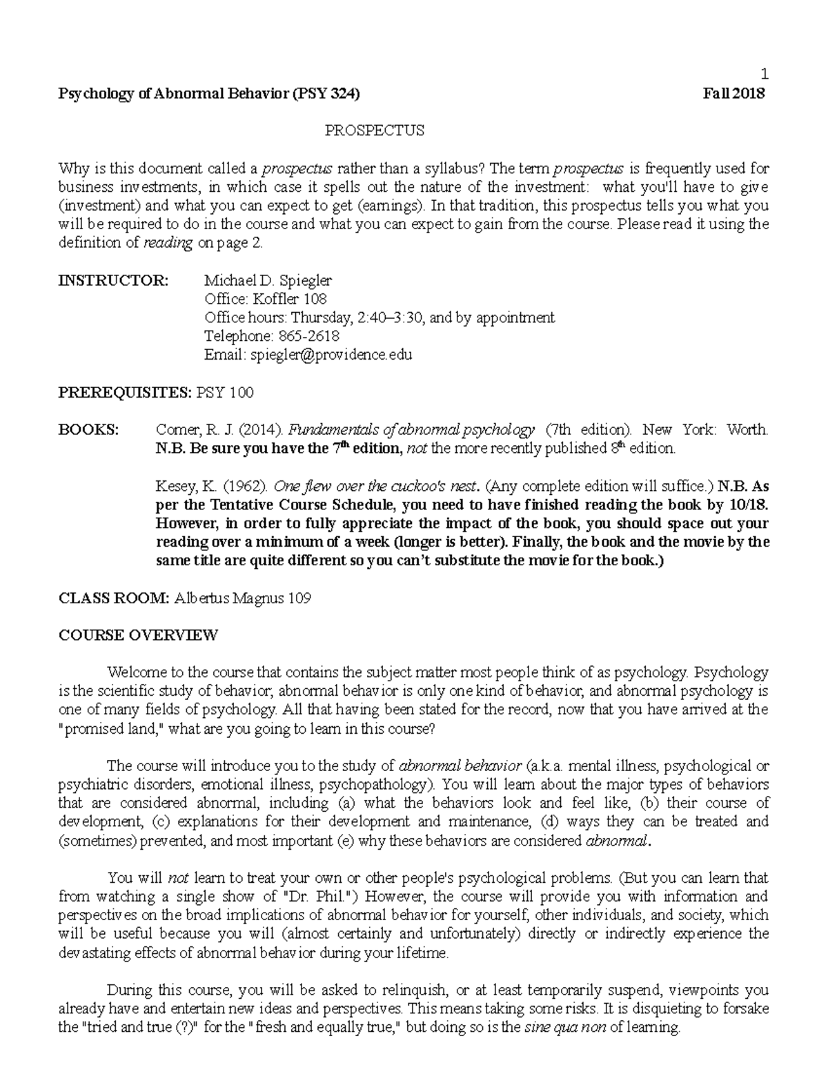 24f18 Prospectus 8-22 - syllabus - Psychology of Abnormal Behavior (PSY ...