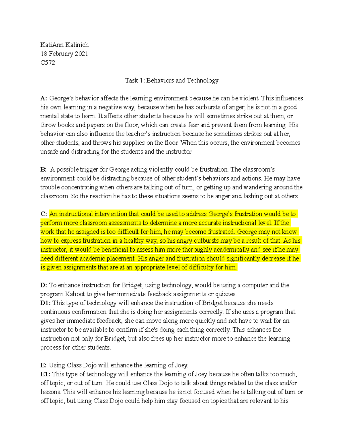 C572 Task 1 - task 1 - KatiAnn Kalinich 18 February 2021 C Task 1 ...