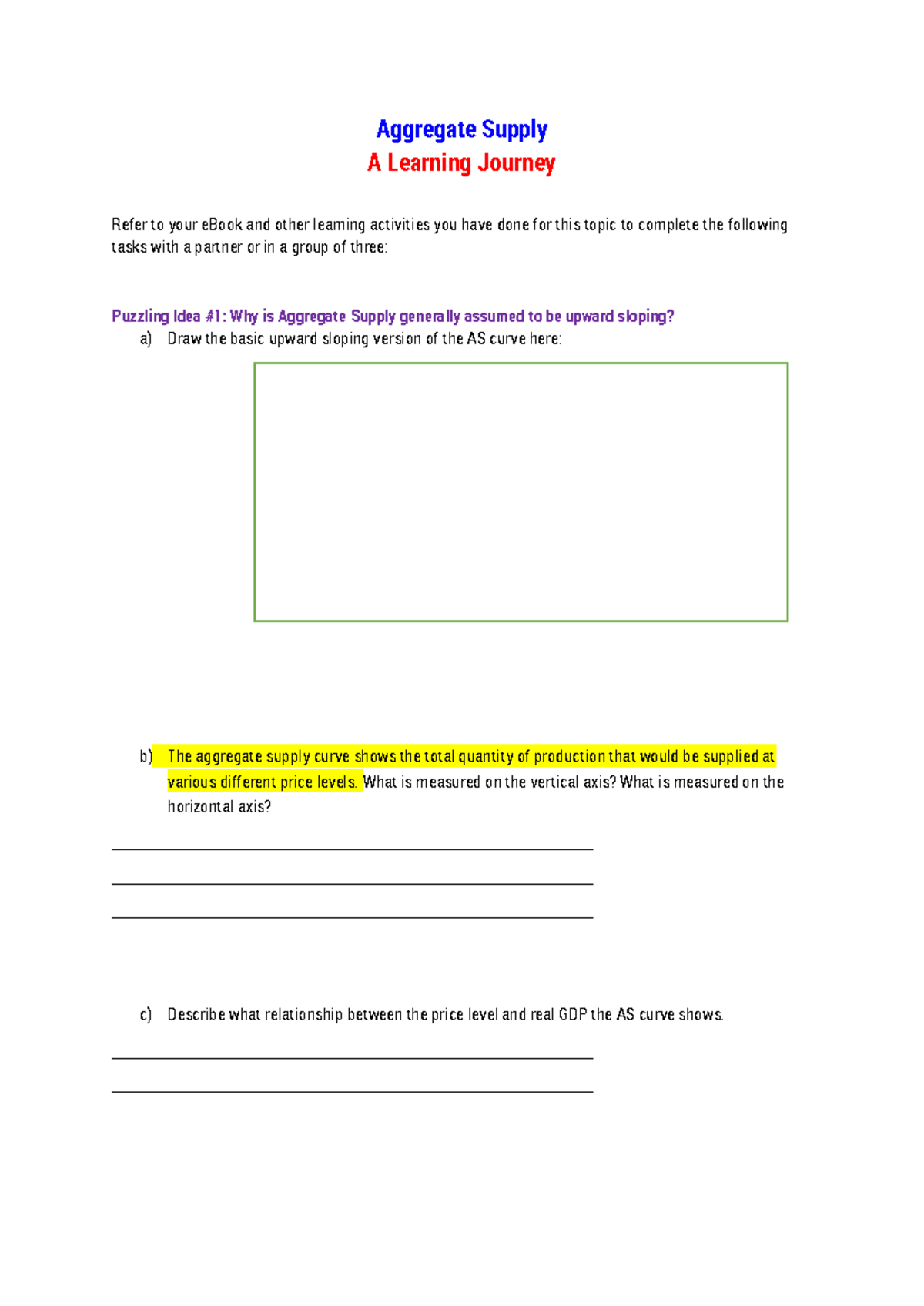 Aggregate supply - A learning Journey - Aggregate Supply A Learning ...