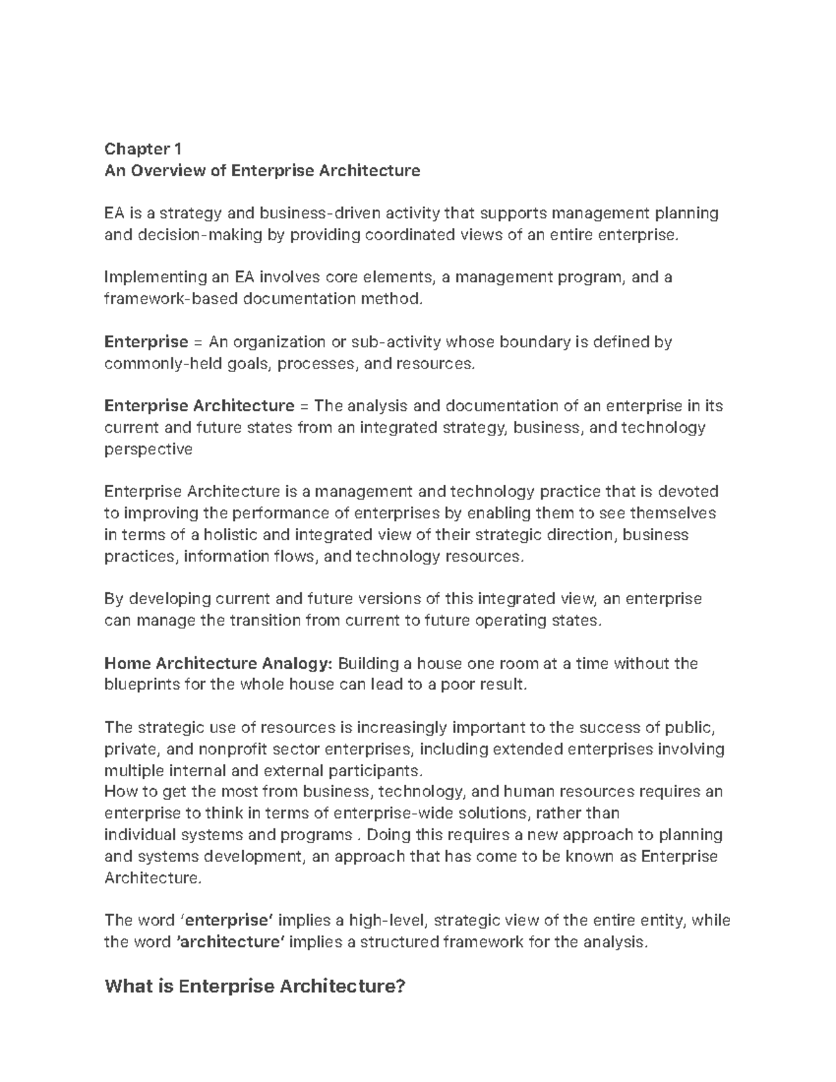 Chapter 1 - An Introduction to Enterprise Architecture - Chapter 1 An ...
