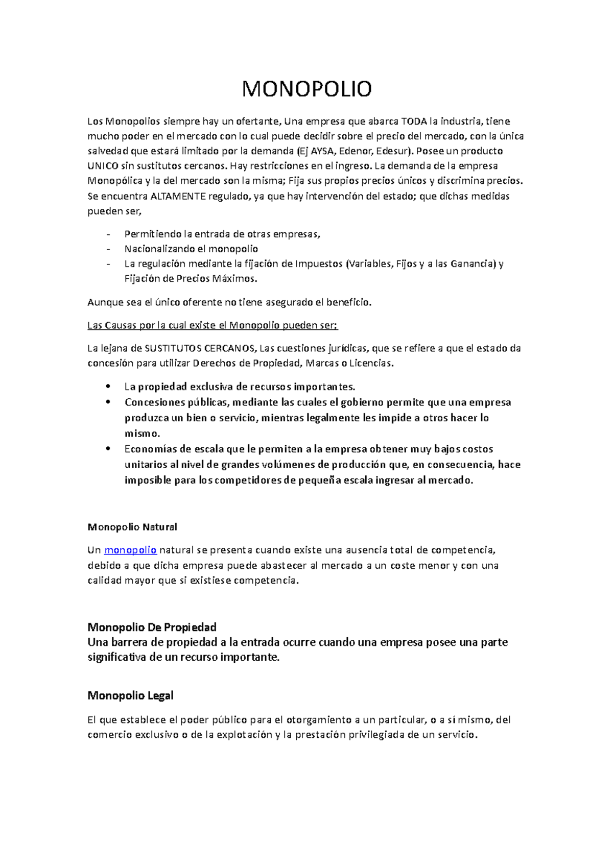 Monopolio Repaso - Apuntes para el segundo parcial de Economia General ...