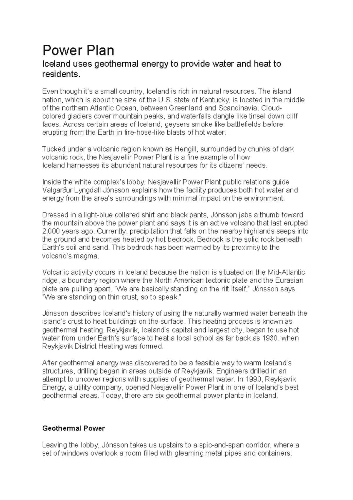 Power Plan article - tekst - Power Plan Iceland uses geothermal energy ...