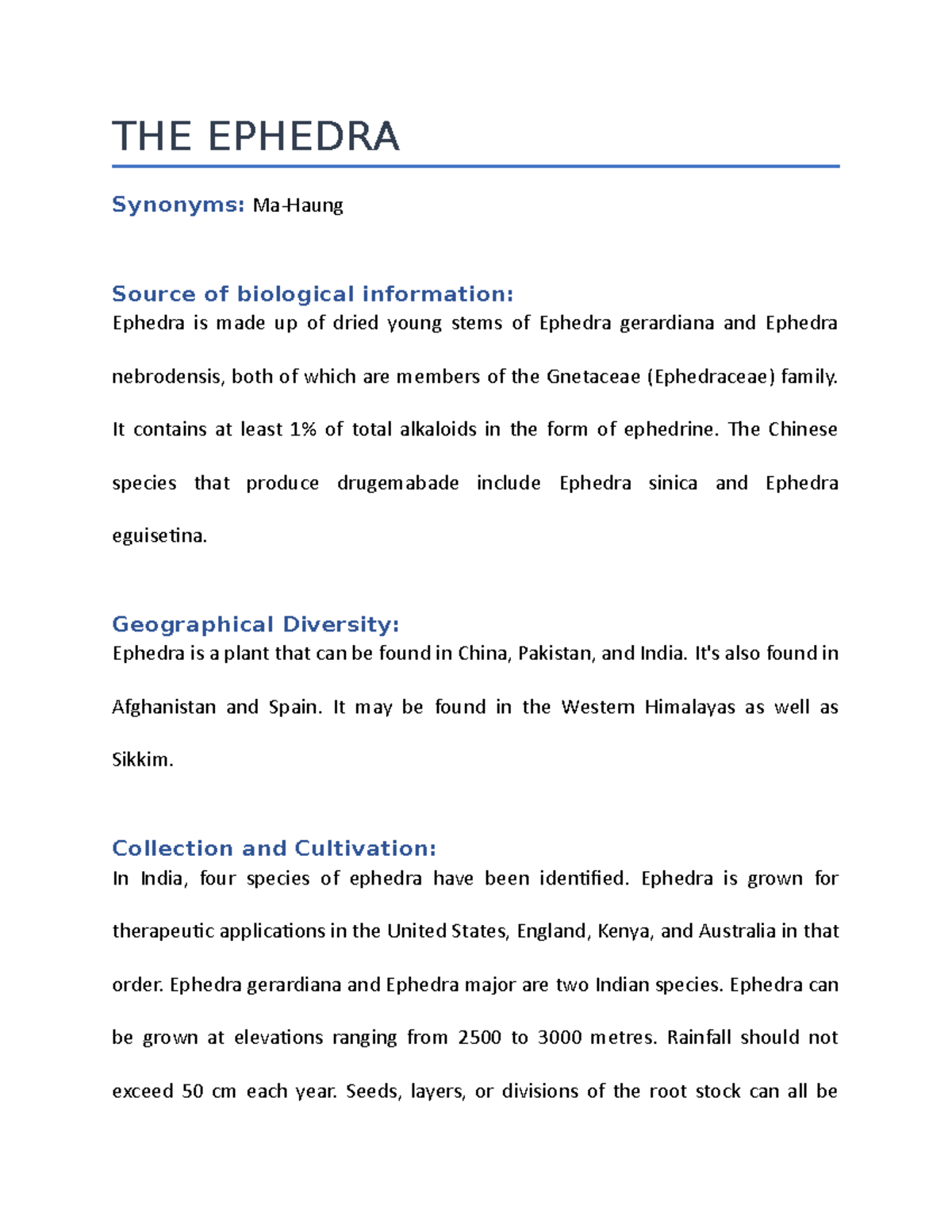 NOTE ON THE Ephedra - THE EPHEDRA Synonyms: Ma-Haung Source of ...