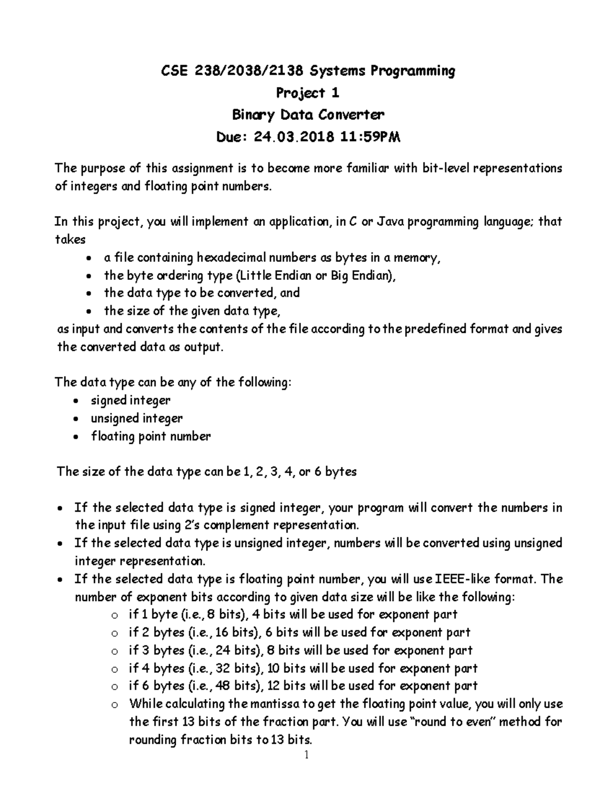 Binary data converter - CSE 238/2038/2138 Systems Programming Project 1 ...