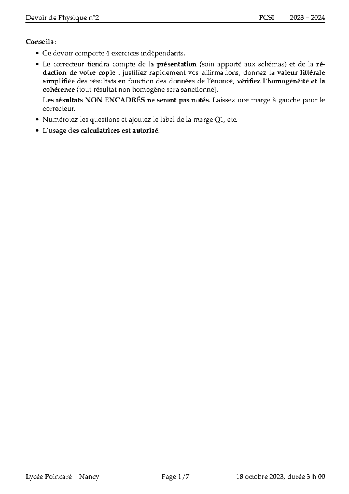 DS 2 - Tghj - Conseils : Ce devoir comporte 4 exercices indépendants ...