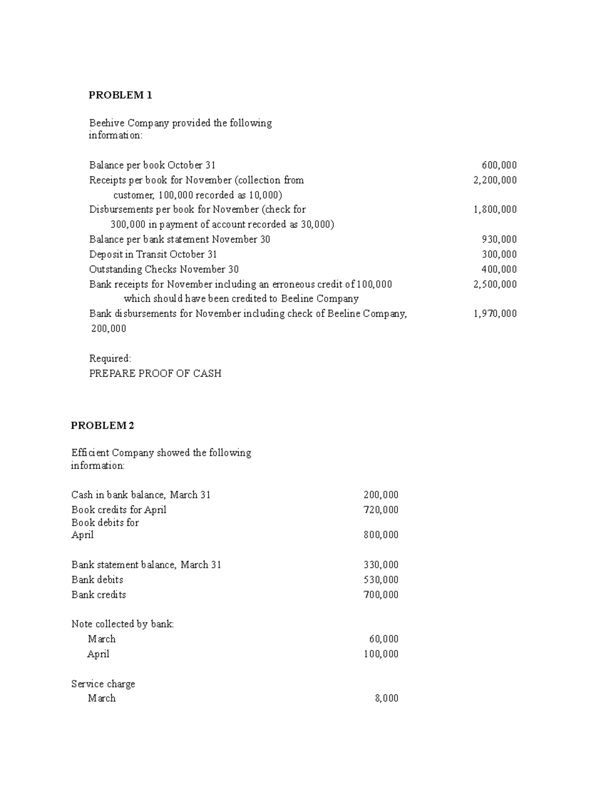 AC3 Proof of Cash - Exercise in POC Intermediate Accounting 1 - PROBLEM ...