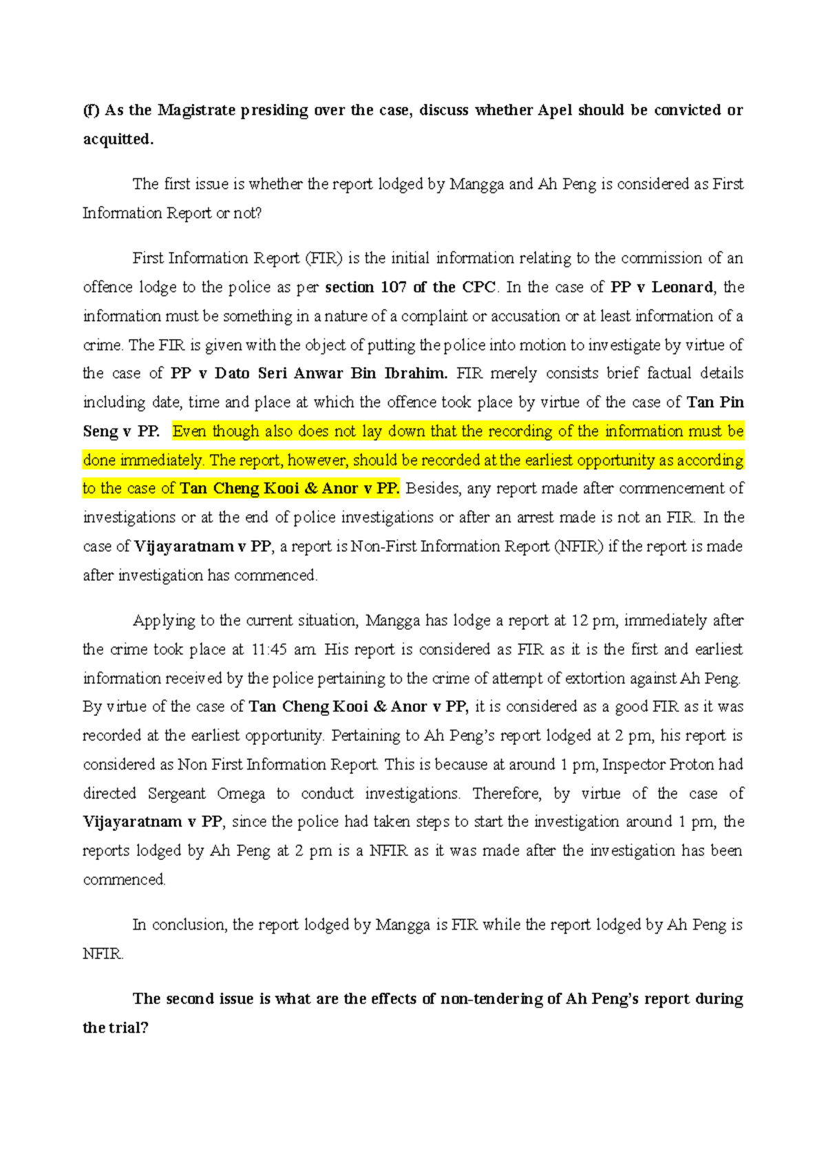 Criminal F - answer script for assignment - (f) As the Magistrate ...