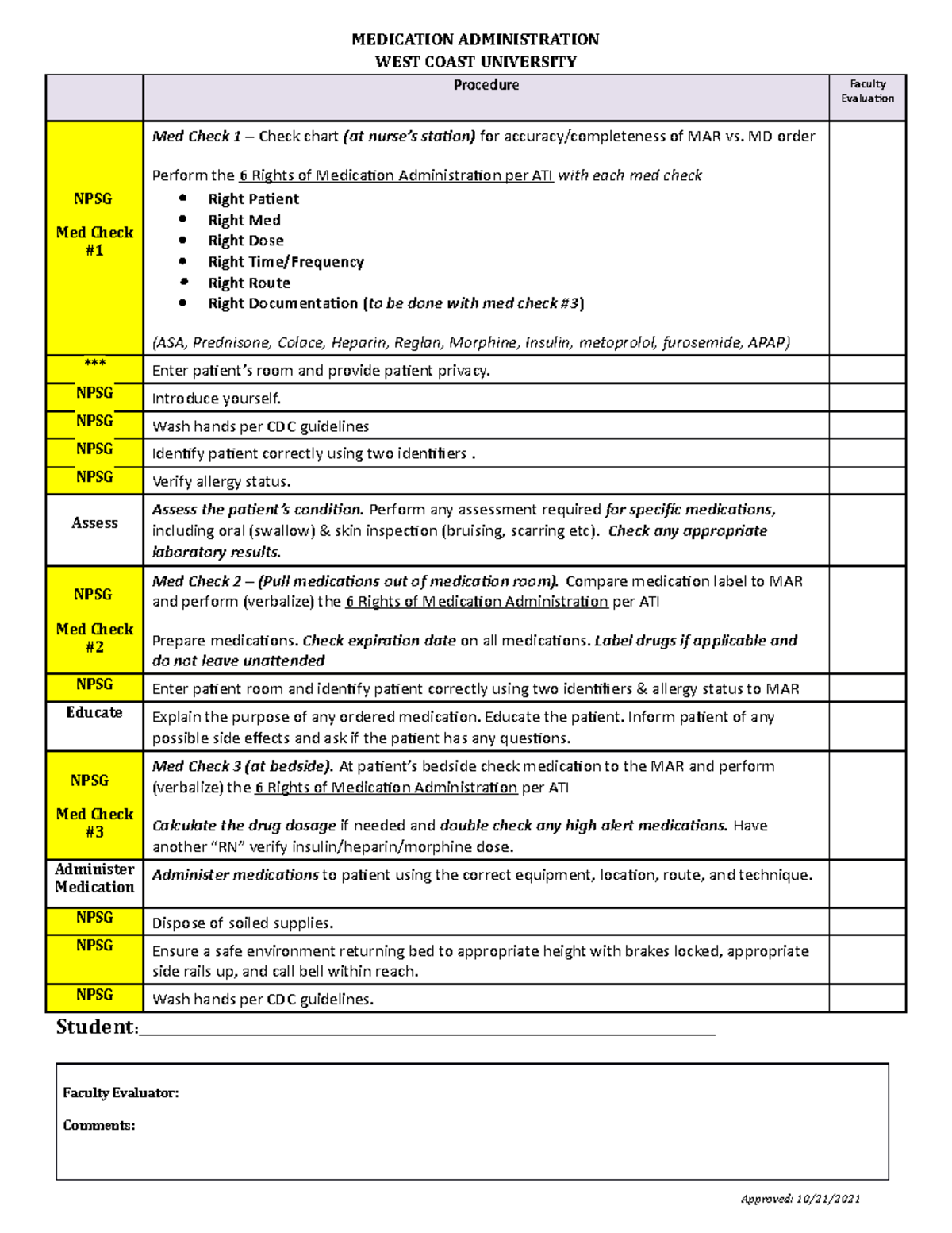 N101L-Medication Administration Validation Sheet - MEDICATION ...