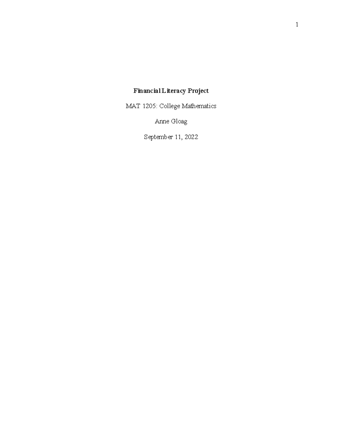 Financial Literacy Project - 1 Financial Literacy Project MAT 1205 ...