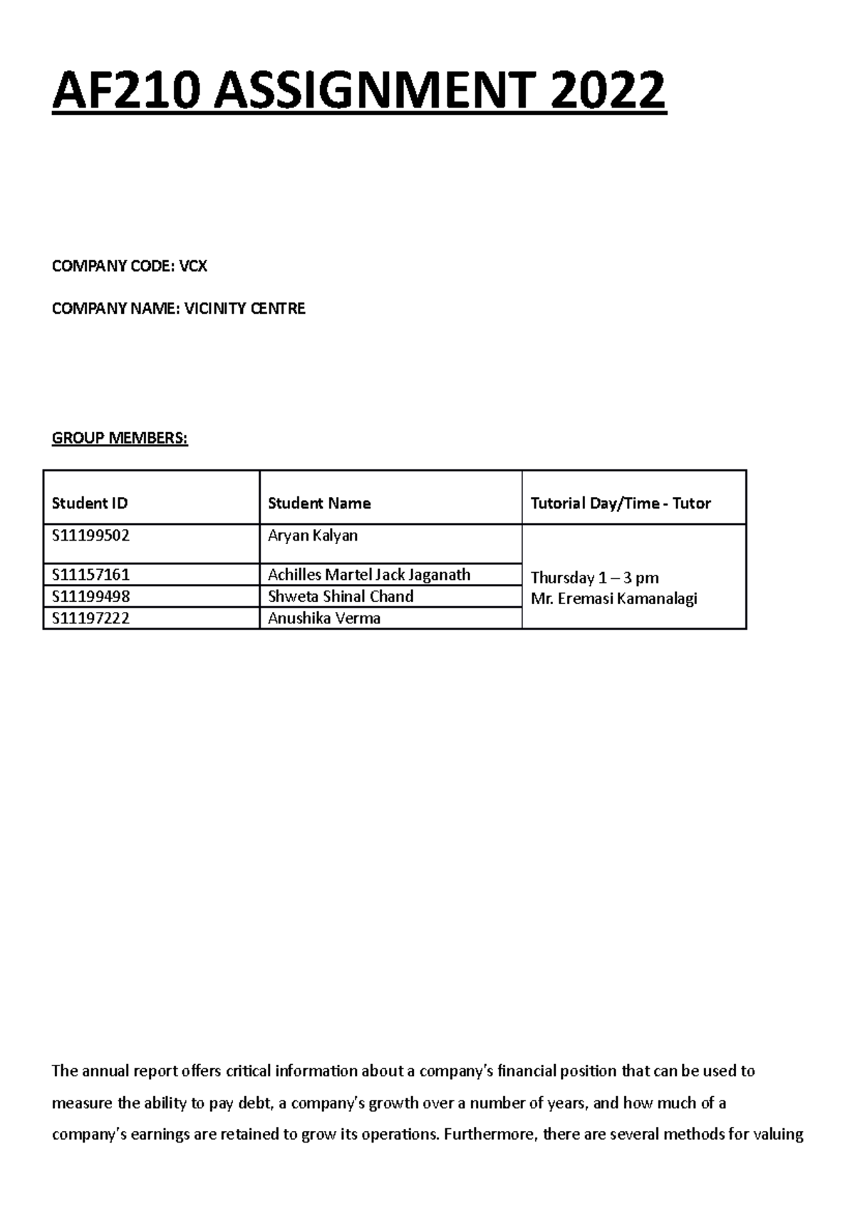 AF210 Assignmnet 2022 - Assignment solutions - AF210 ASSIGNMENT 2022 ...