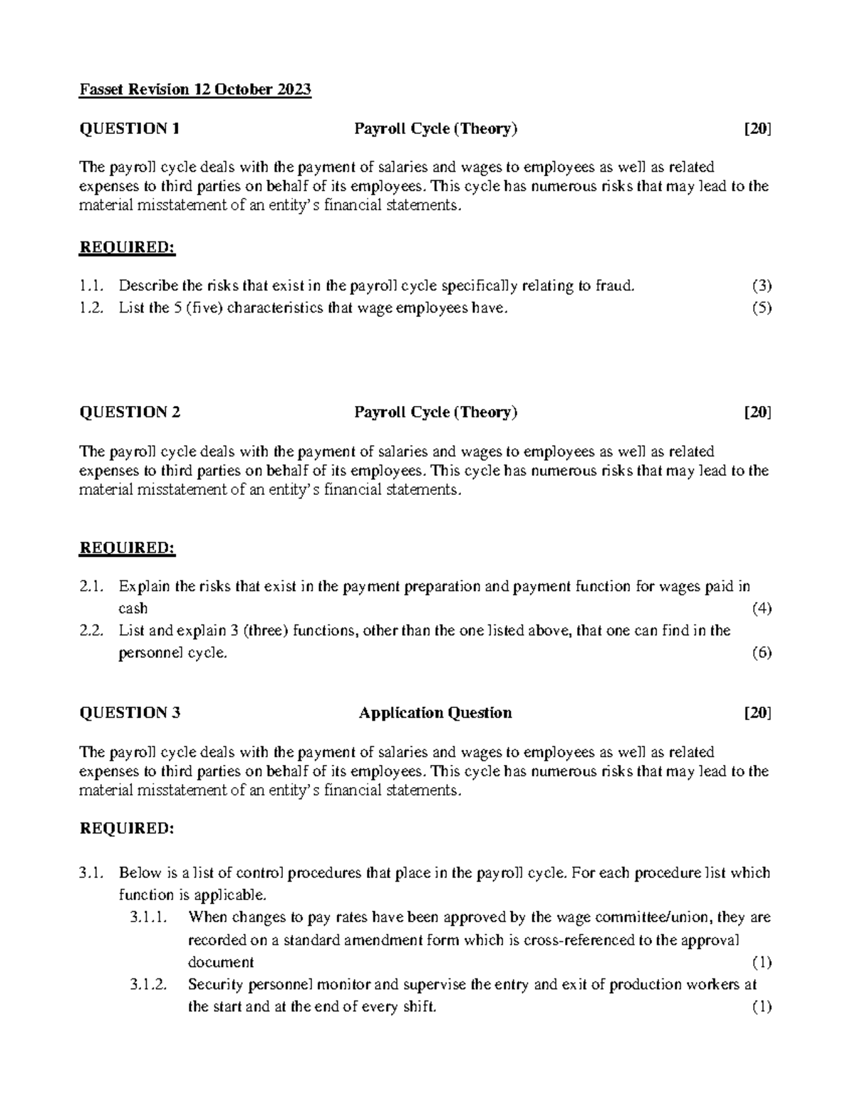 Payroll Question and Solution - Fasset Revision - Fasset Revision 12 ...