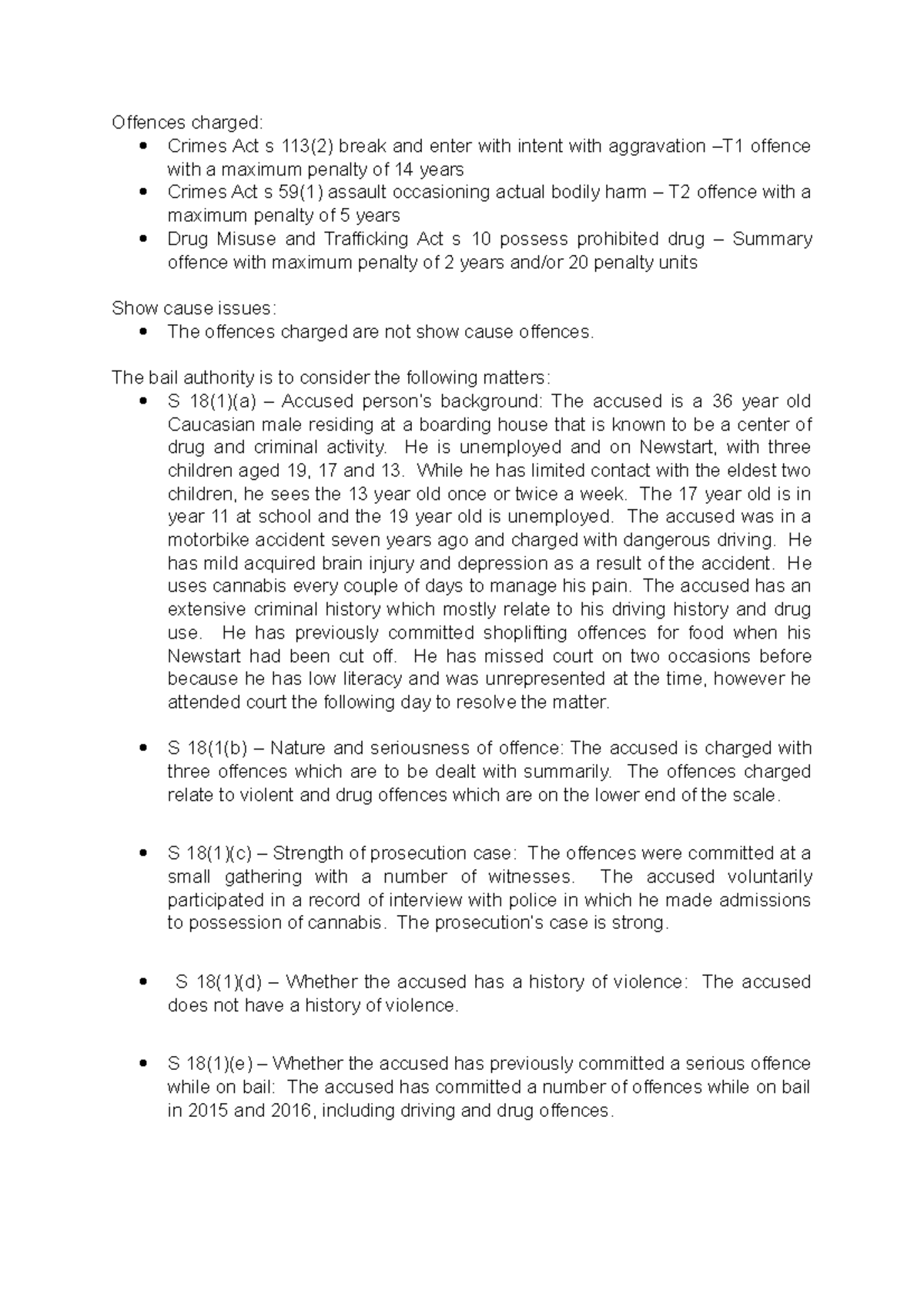 Assessment 1 1 Bail College Of Law Offences Charged Crimes Act S