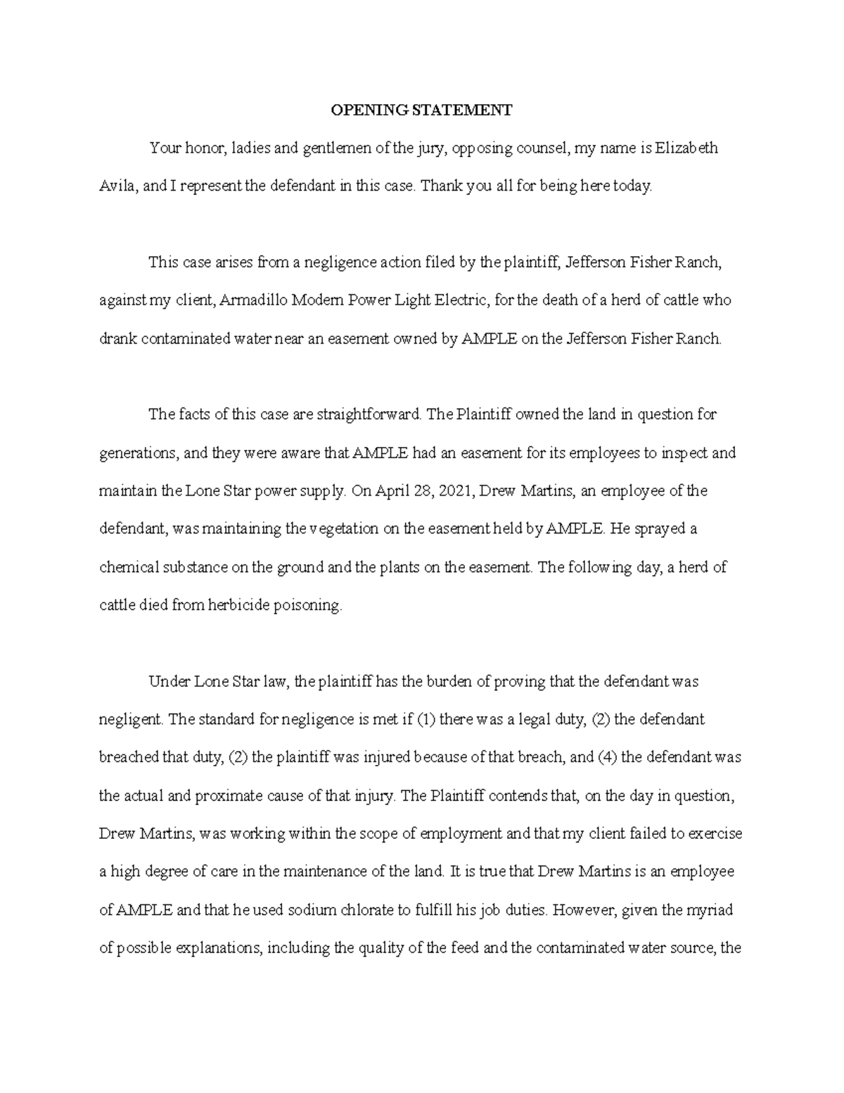 Trial Practice Opening Statement 1 - OPENING STATEMENT Your honor ...