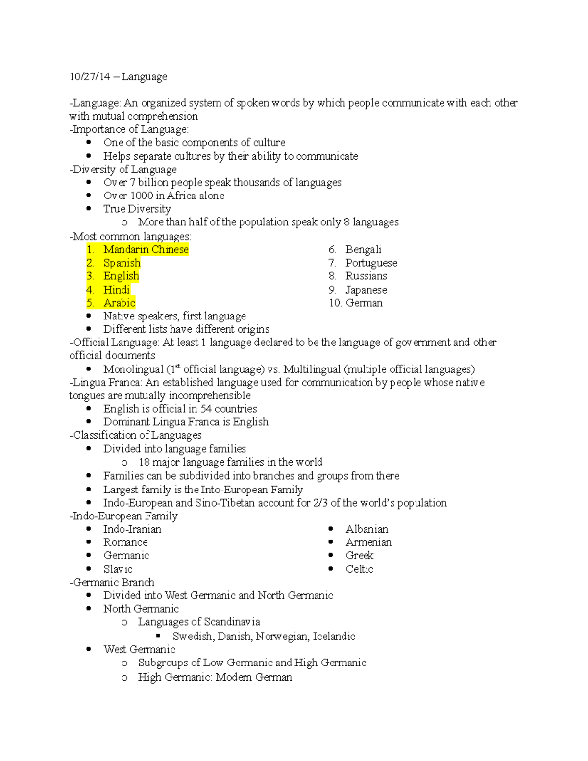 Language - Lecture notes 7 - 10/27/14 – Language -Language: An ...