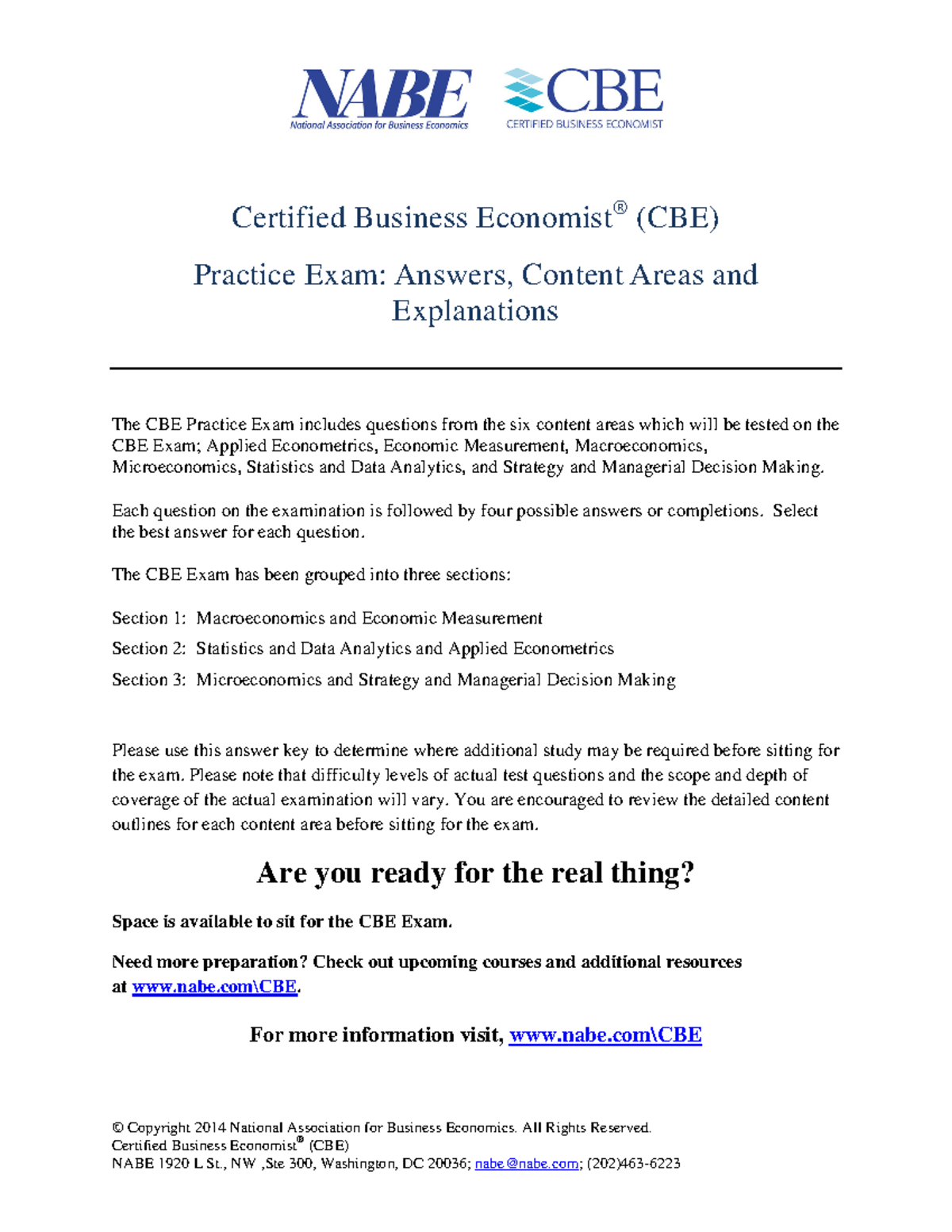 CBE Practice Exam Answer Key - Revised July 2015 - © Copyright 2014 ...