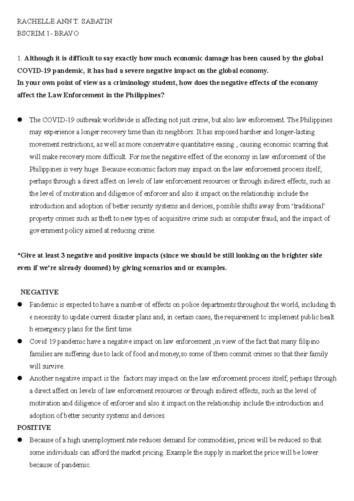 LEA Midterm - read - RACHELLE ANN T. SABATIN BSCRIM 1- BRAVO Although ...