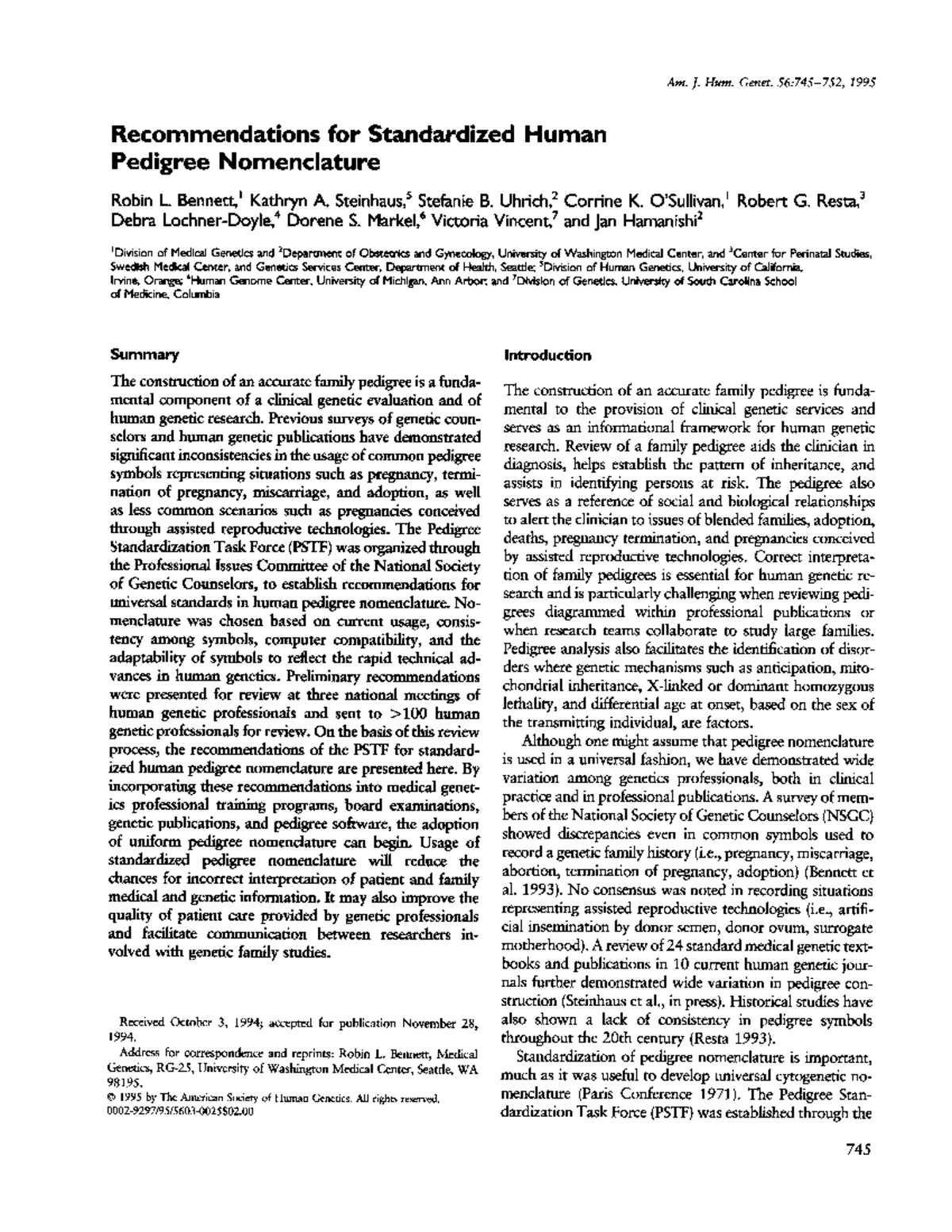 Standardized human pedigree genética - Am.J.Hum.Genet:745-752, 1995 ...