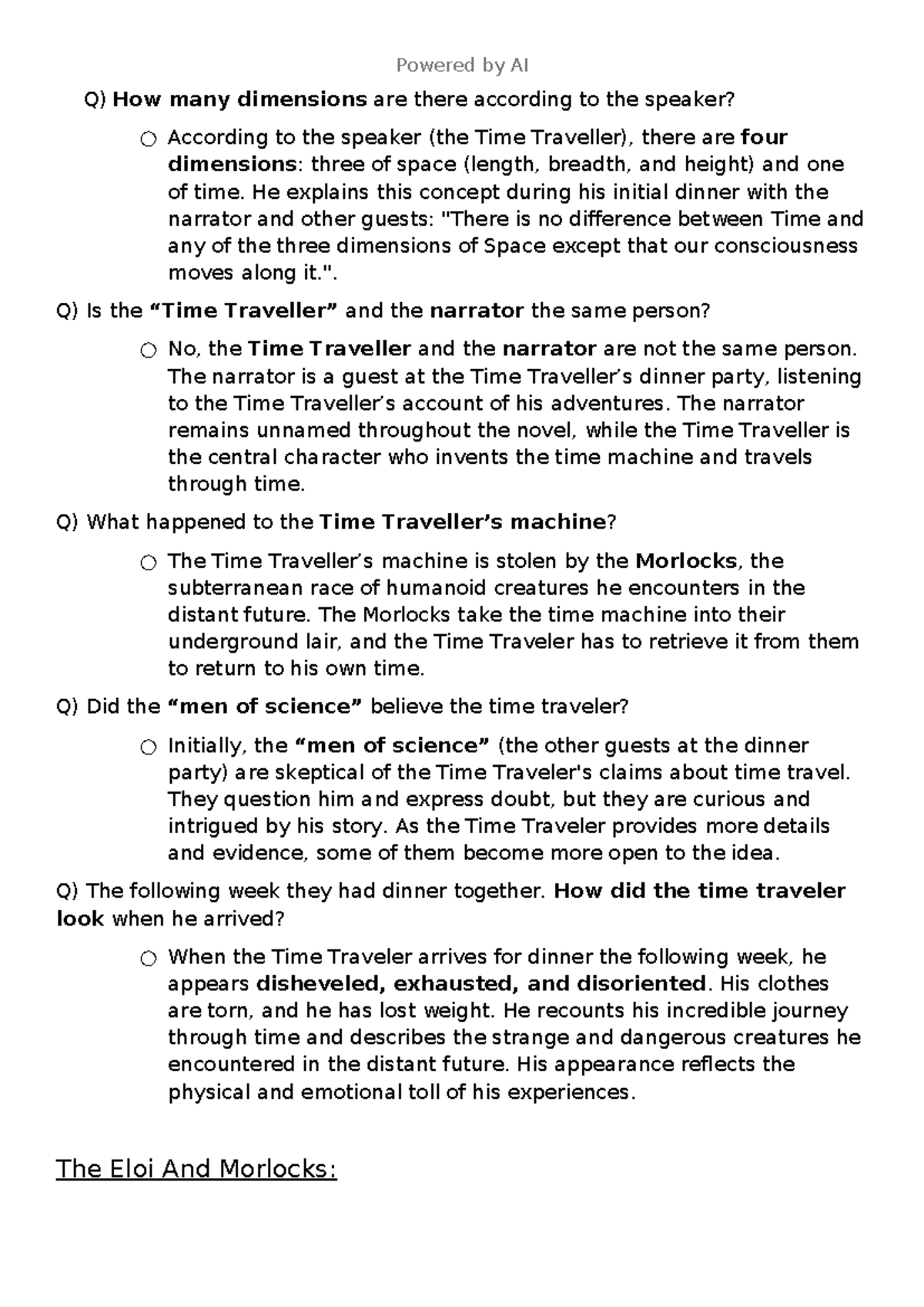The Time Machine Study Notes - Q) How many dimensions are there ...