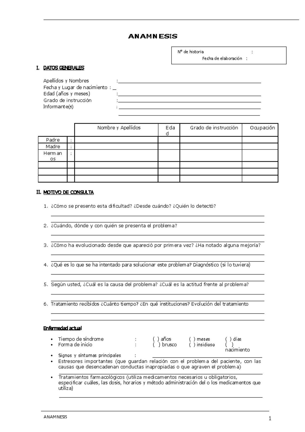 Modelo de Anamnesis 2 - Kwkek.d - N° de historia : Fecha de elaboración ...