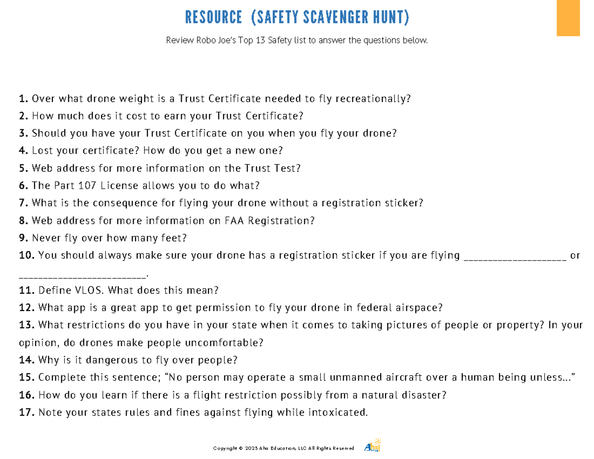 2.2A1 Safety Scavenger Hunt - Top 13 Safety Lab - Copyright © 2023 Aha ...