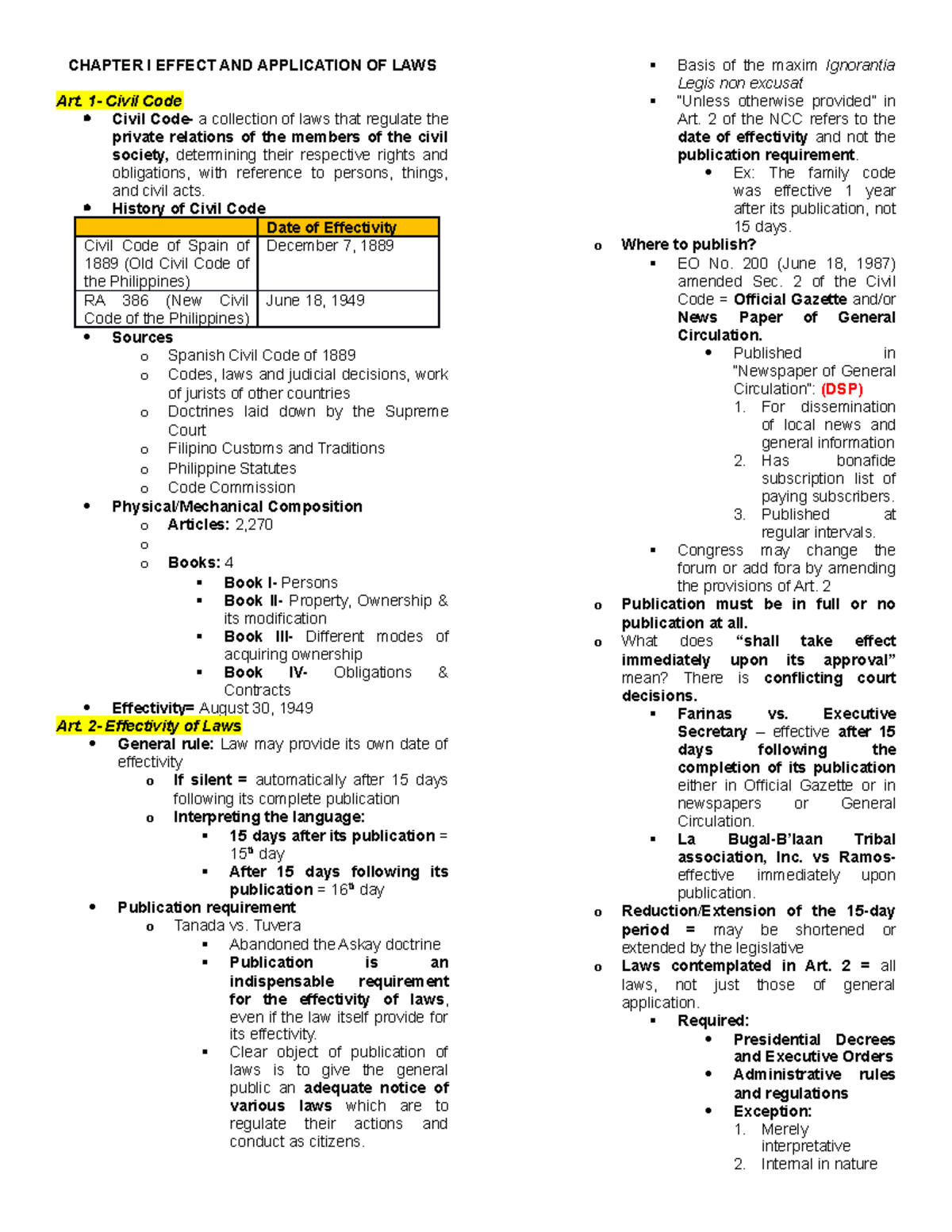 Persons and Family Relations Civil Code- Art. 1-18 (Chapter 1 ...