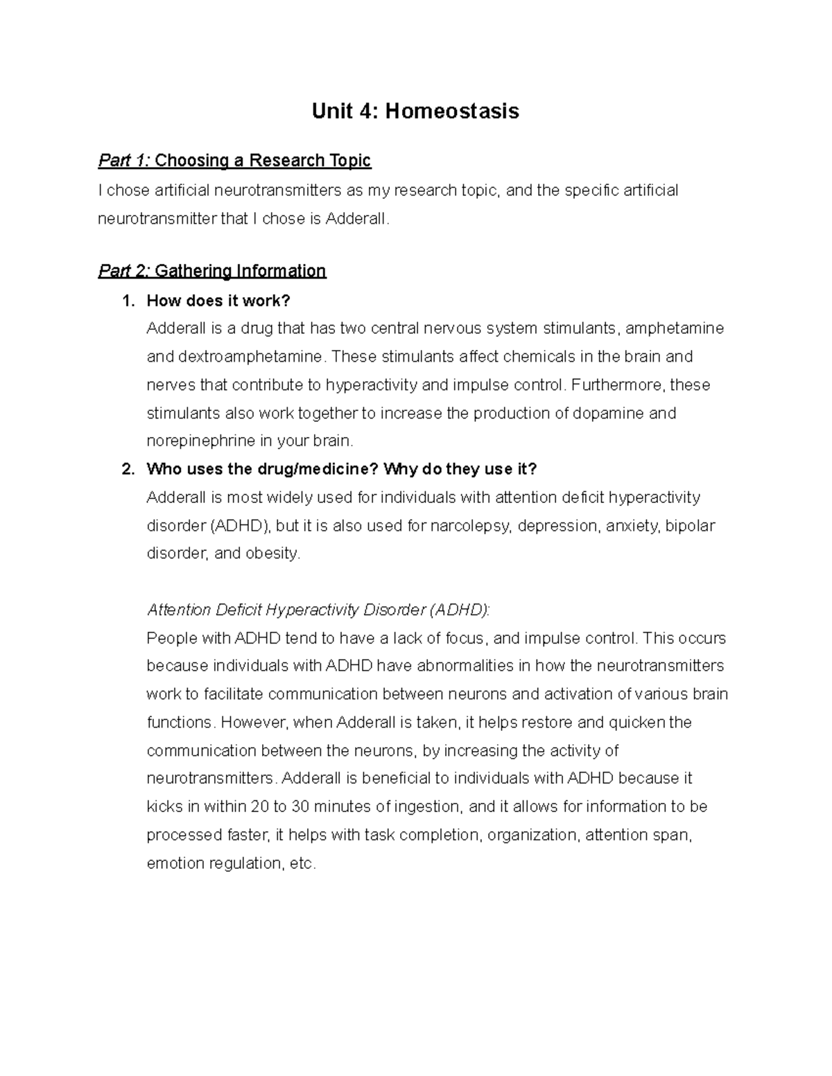 Homeostasis & Population Dynamics Project - Unit 4: Homeostasis Part 1 ...